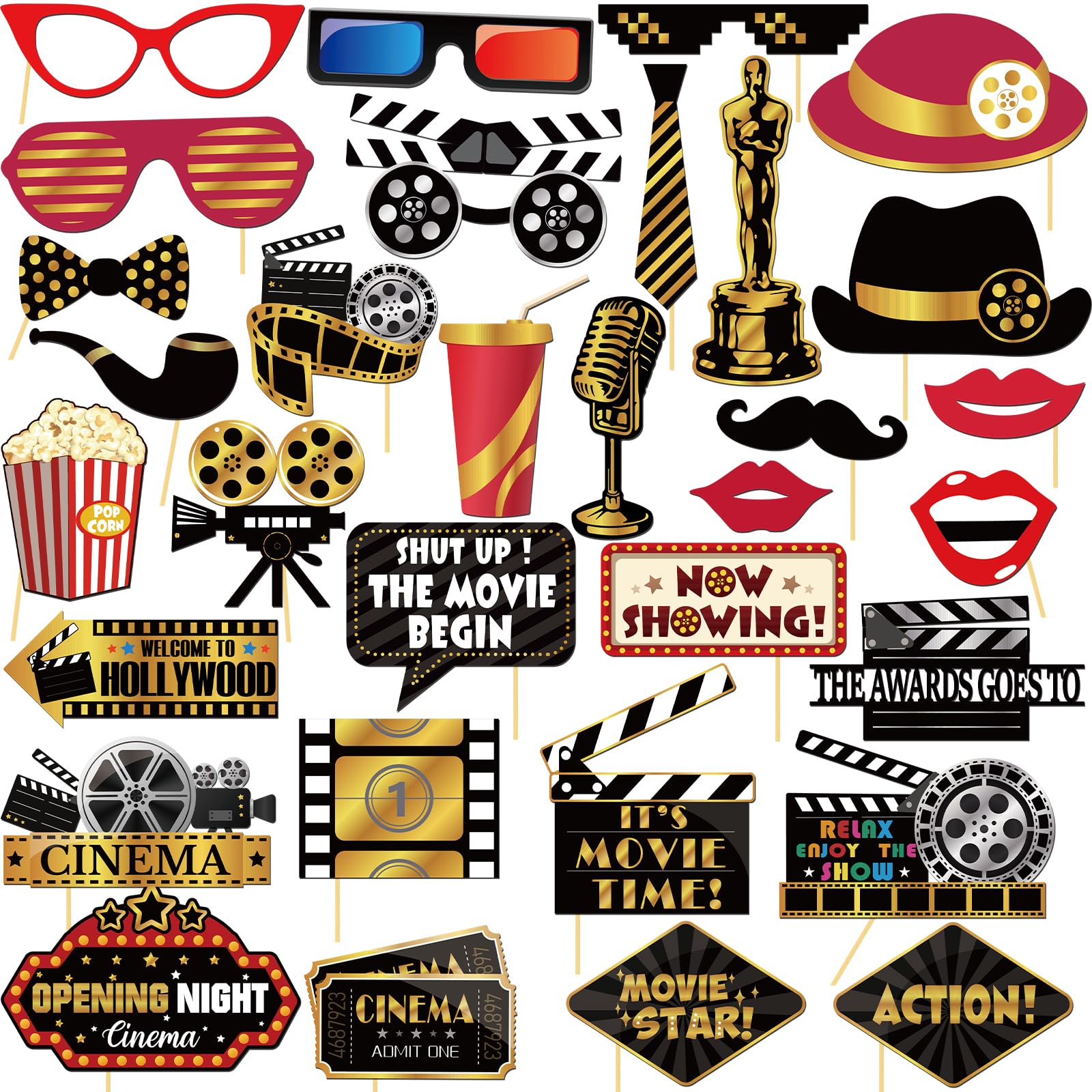 Amazon.com: 32Pcs Hollywood Photo Booth Props Kit, Movie Night Theater ...