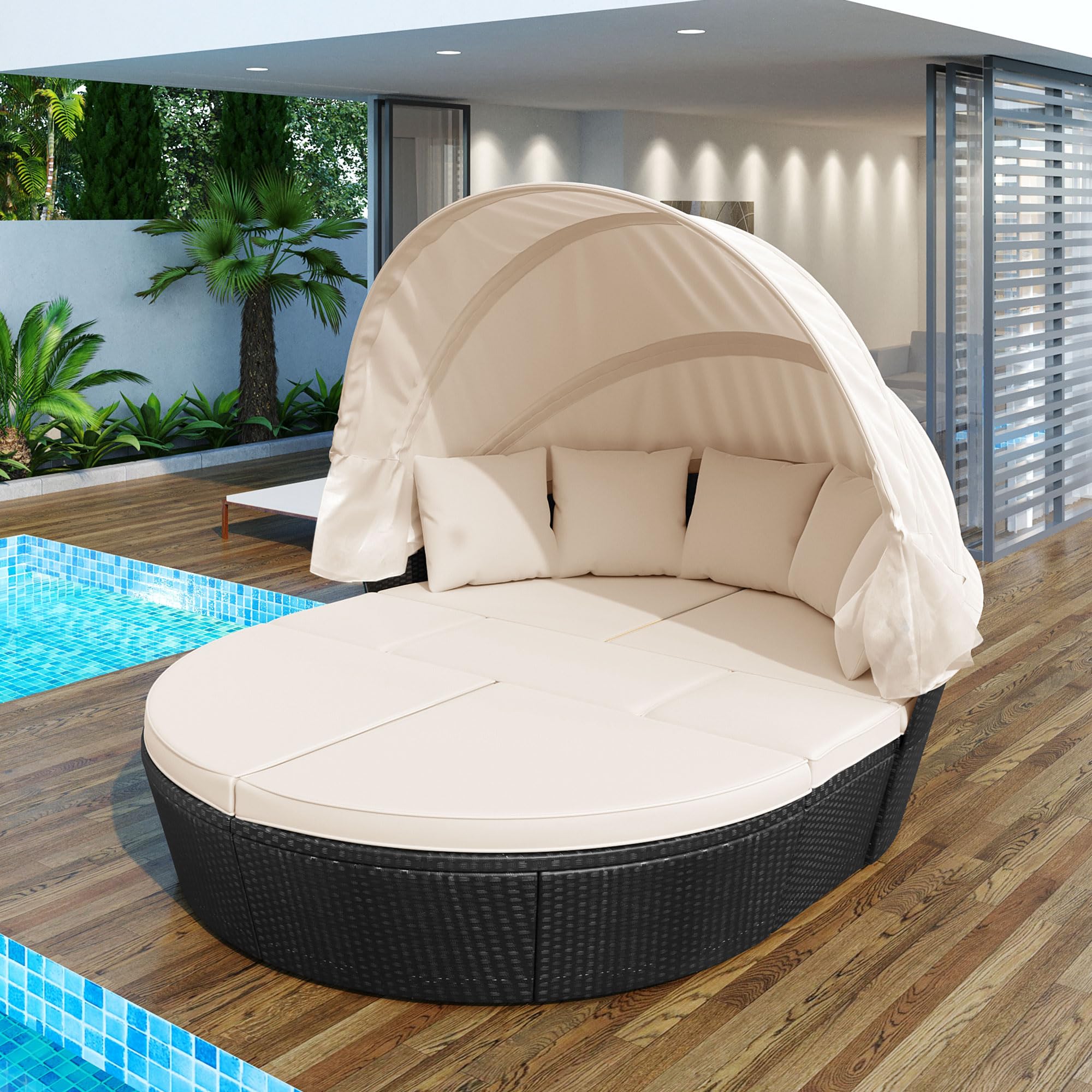 Snapklik.com : Merax Outdoor Patio Rattan Round Daybed Sunbed