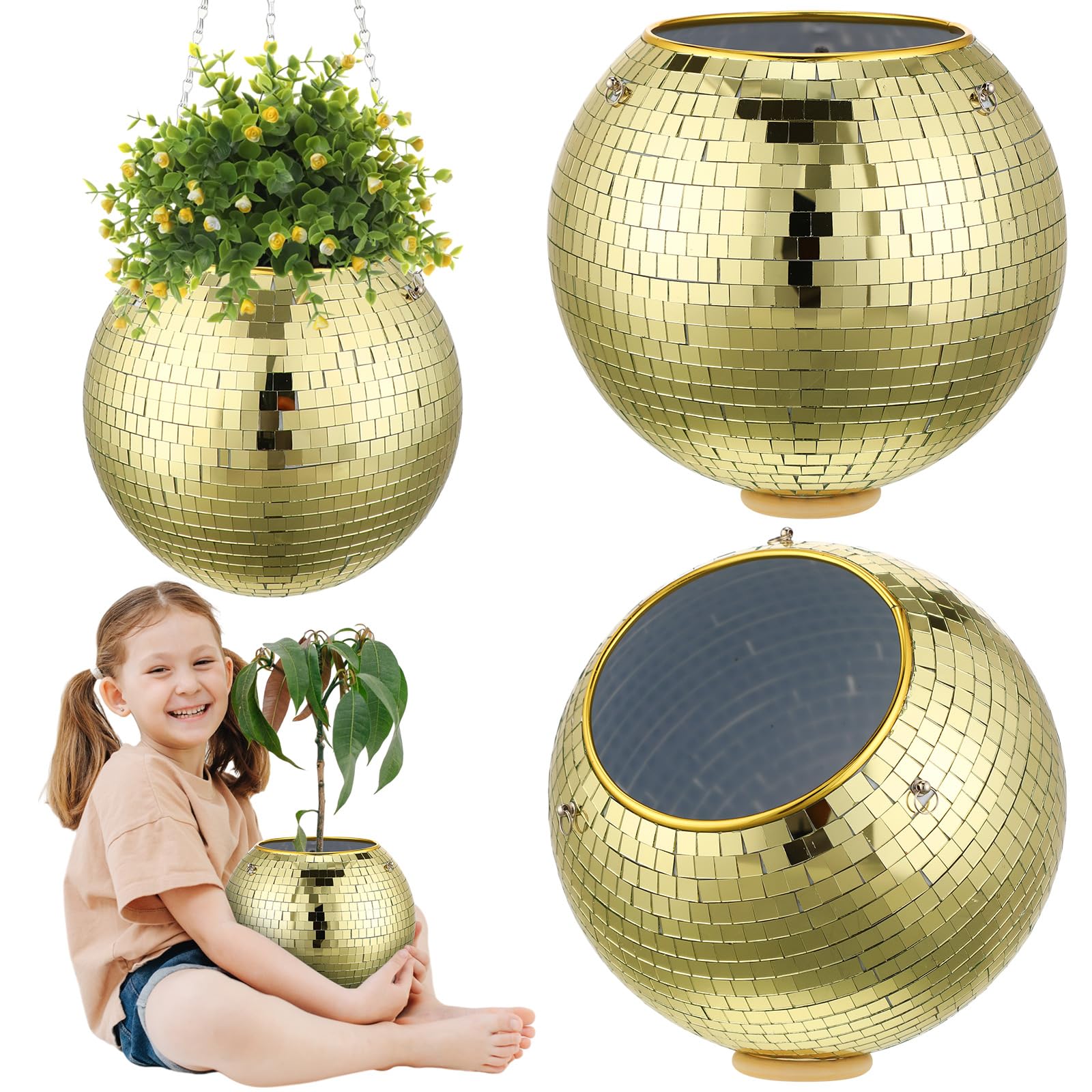 Remerry 3 Pcs Disco Ball Planter Mirror Ball Boho Hanging Planter ...