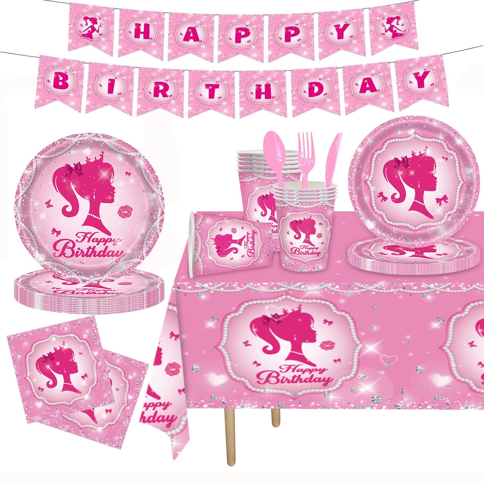 Amazon.com: 170 Pcs Girl Party Plates for Princess Pink Party ...
