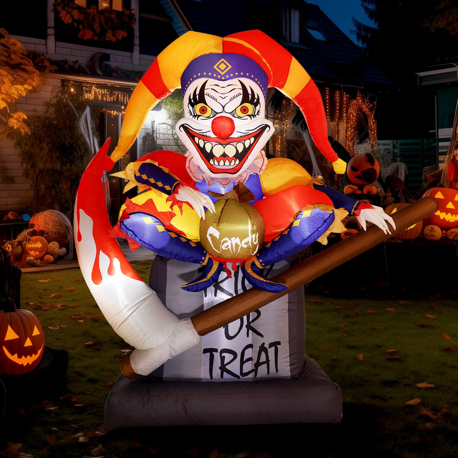 Amazon.com: WBHome 6 Ft Halloween Inflatable Clowns Scythe Tombstone ...