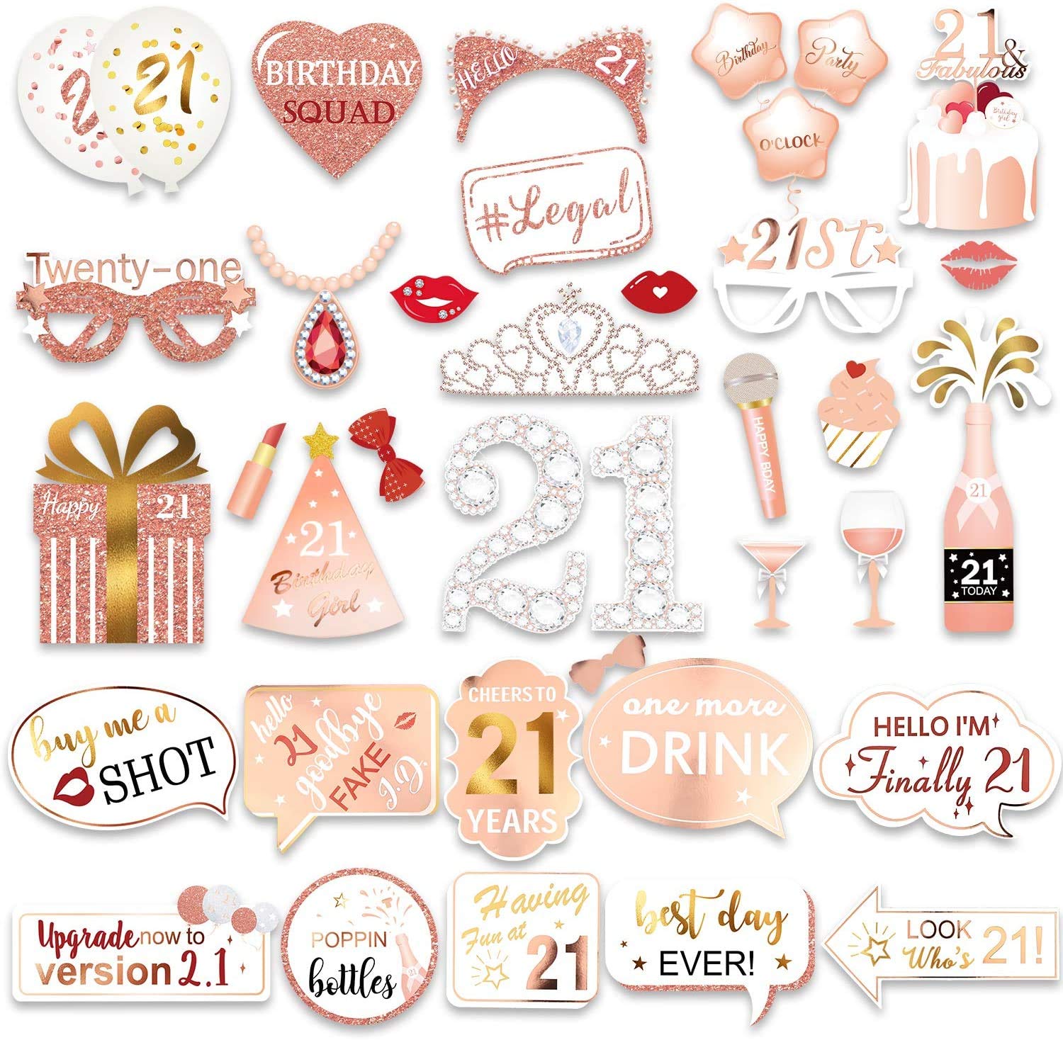 Buy Rose Gold 21Birthday Photo Booth Props, Birthday Party Photo Booth ...