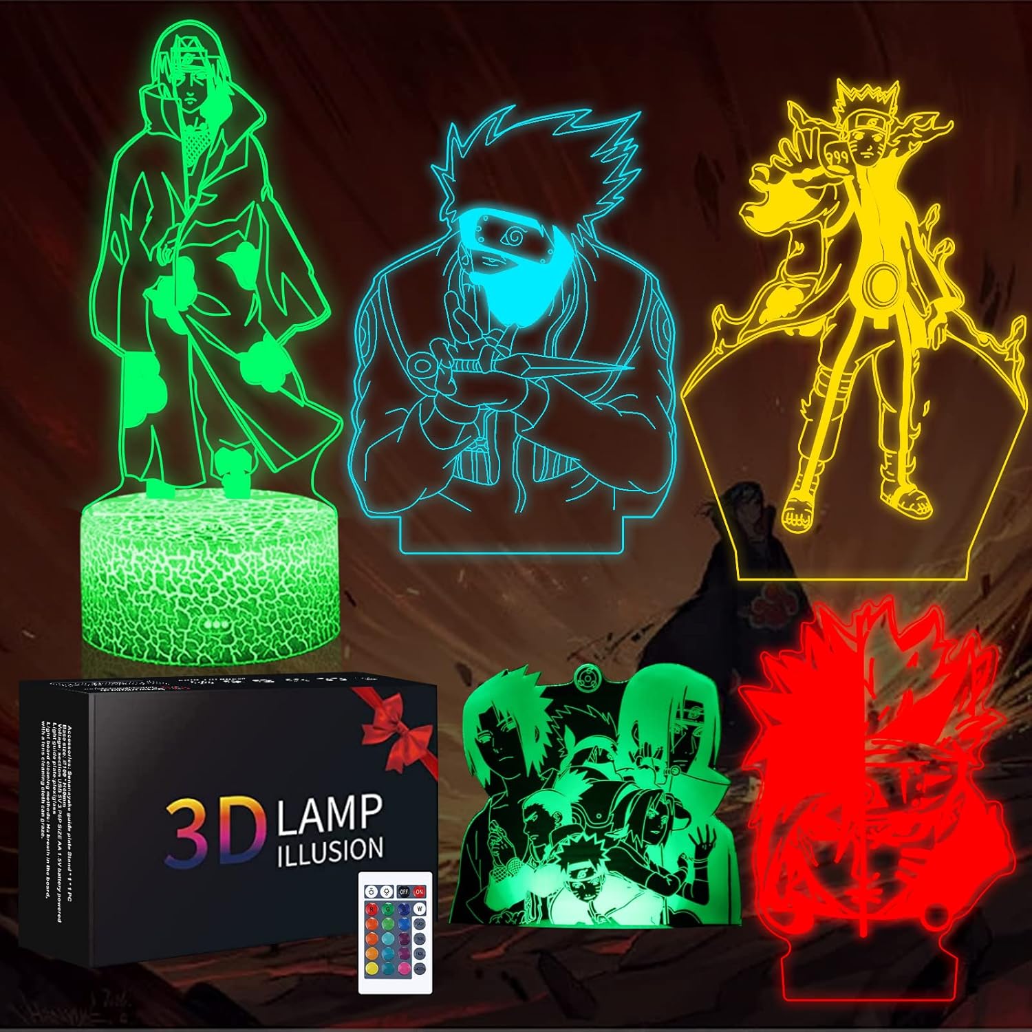 5 in 1 Set Naruto Figure 3D Night Light, Naruto Shippuden Bedside Lamp ...