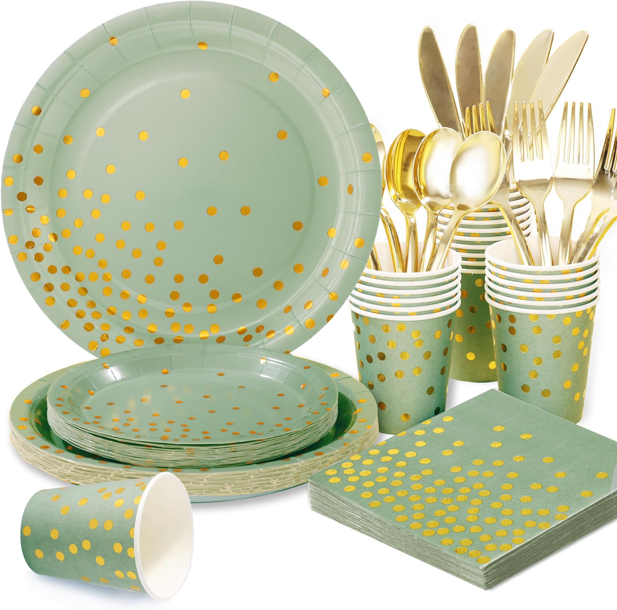 Amazon.com: durony 350 Pcs Sage Green Party Tableware Set for 50 Guests ...