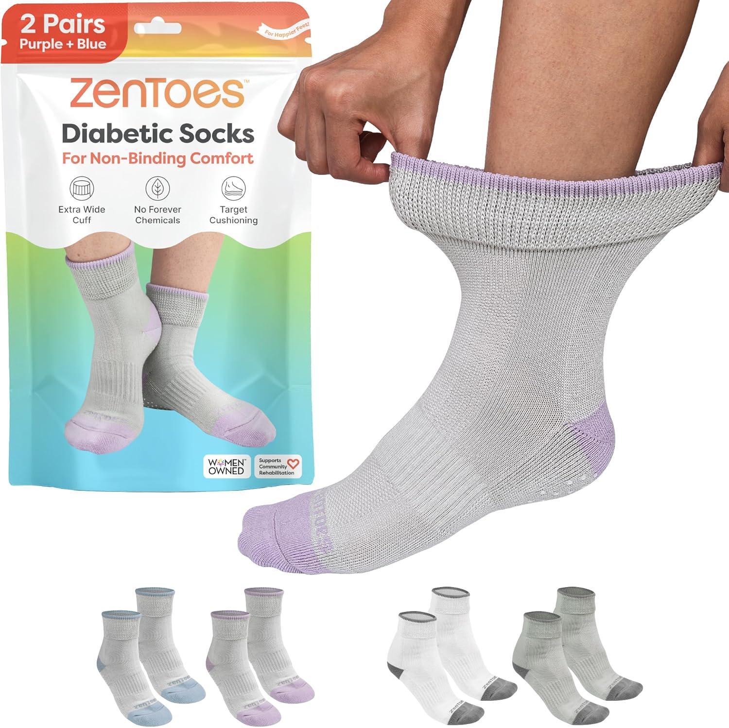 Amazon.com: ZenToes Diabetic Socks for Women & Men | 2 Breathable Pairs ...