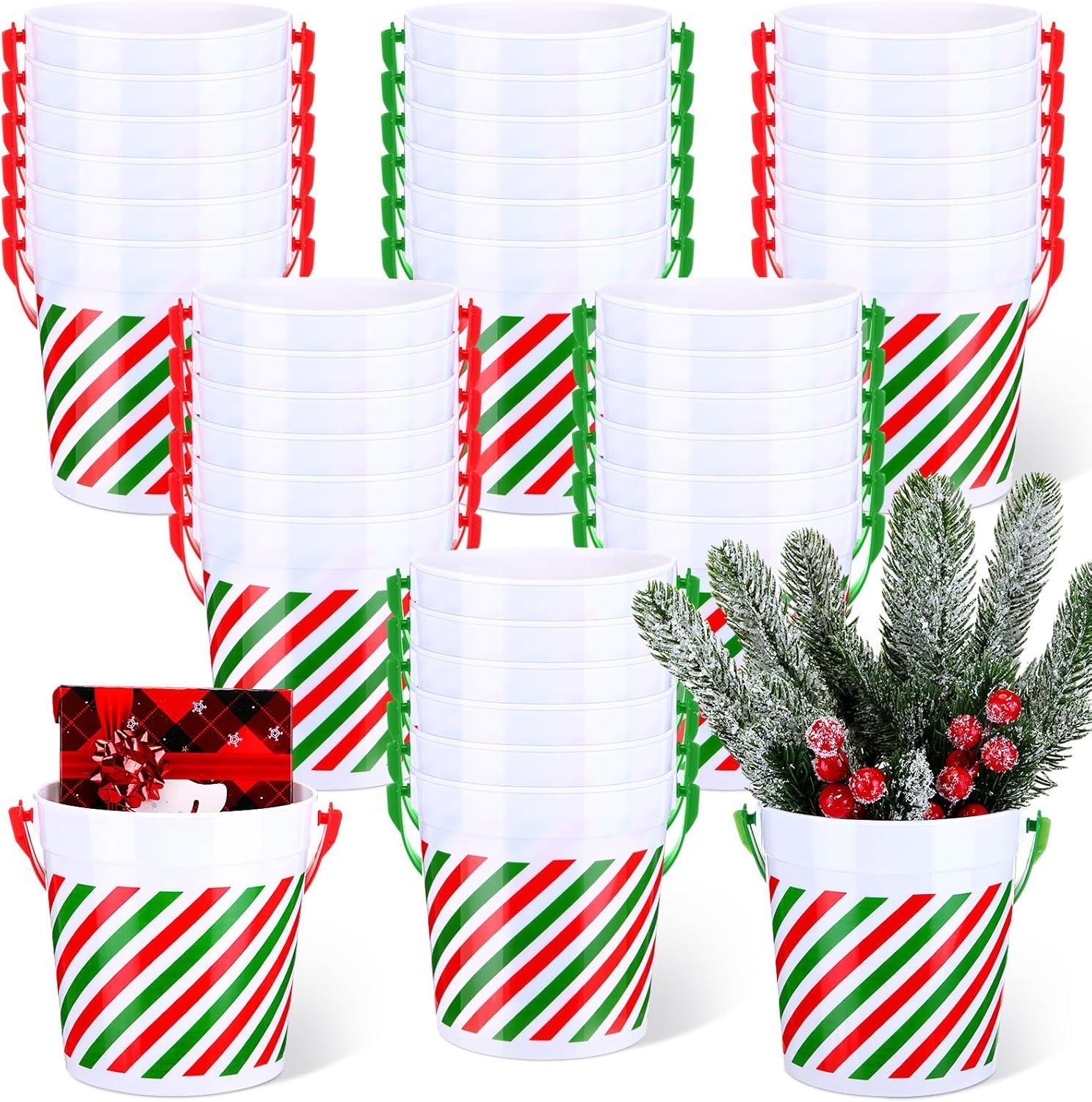Amazon.com: Sliner 32 Pcs Christmas Plastic Bucket with Handles 34 oz ...
