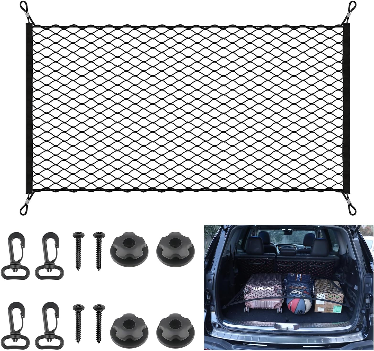 Cargo Net, 110 x 60 cm Stretchable Elastic Nylon Storage Net for Car ...