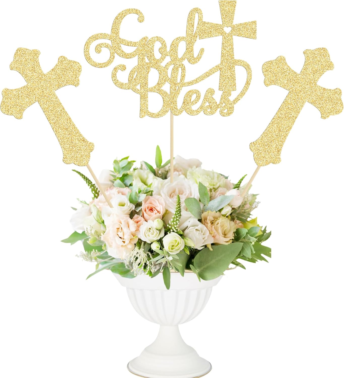 Gyufise 12Pcs God Bless and Cross Centerpiece Sticks Double Sided Cross ...