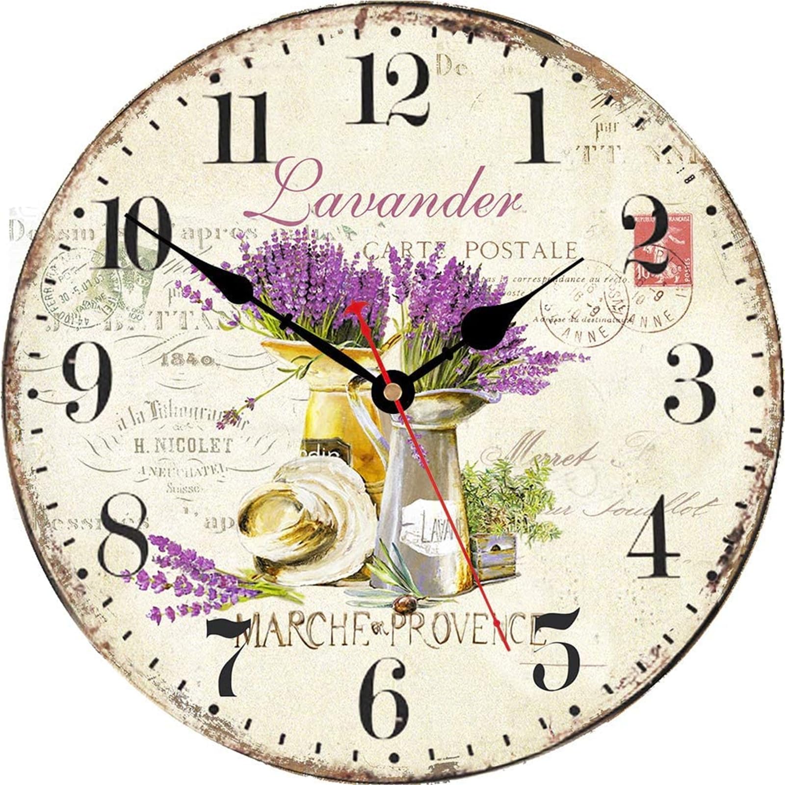 Amazon.com: TAHEAT Lavender Wall Clock, Small Vintage Floral Provence ...