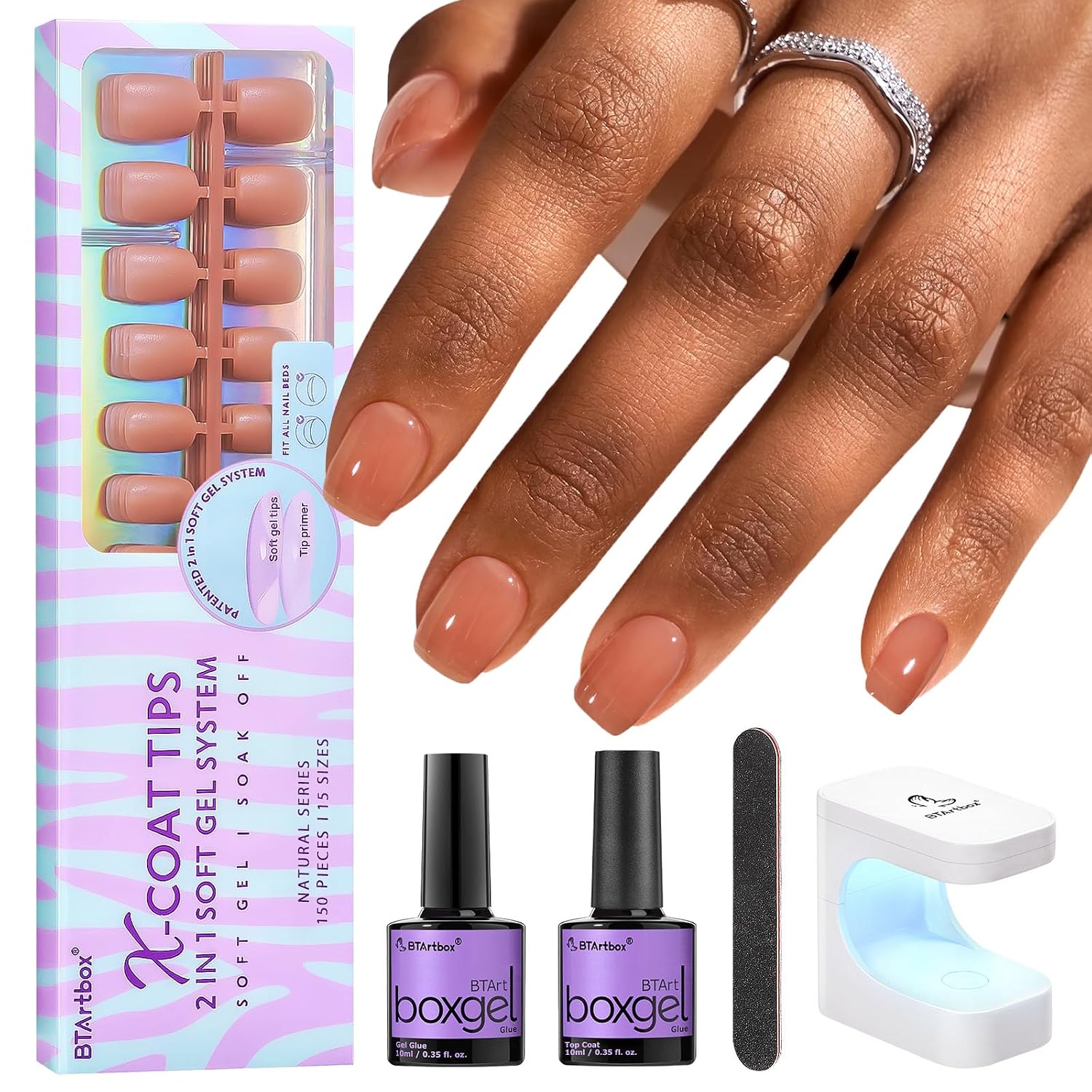 Amazon.com: BTArtbox XCOATTIPS Gel Nail Kit - Short Square Nail Tips ...