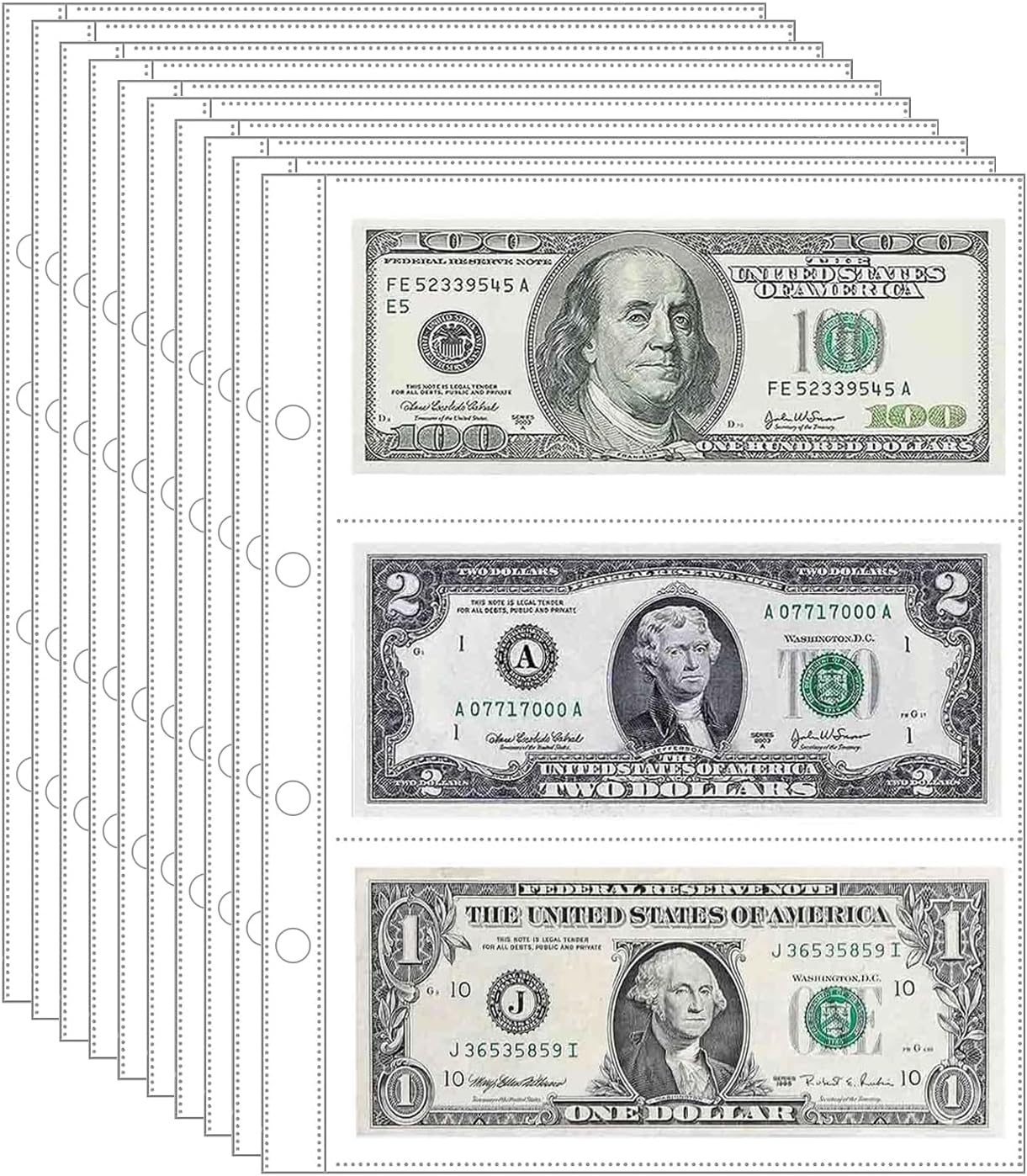 Amazon.com : 10 Sheets Paper Money Collection Pages, 3 Pockets Currency ...