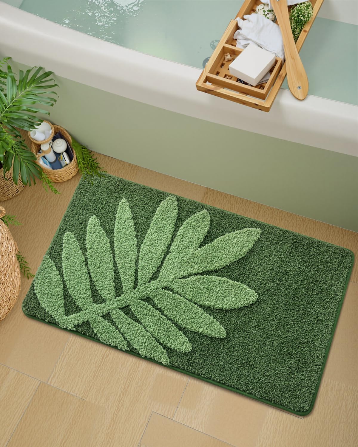 Amazon.com: LUMI Green Leaf Bath Mat Bathroom Rugs, Absorbent Non Slip ...