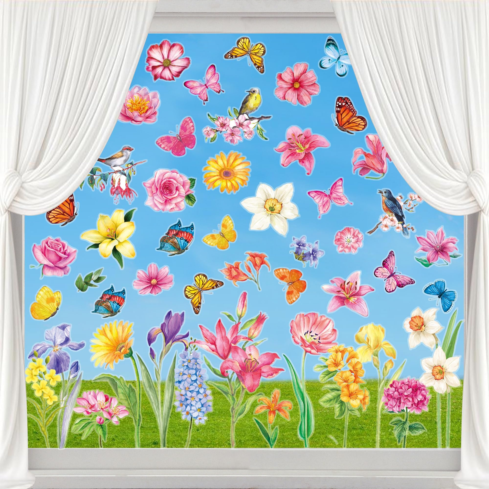 Amazon.com: FINGOOO 8 Sheets Tulip Window Clings, 71 Pcs Spring Window ...
