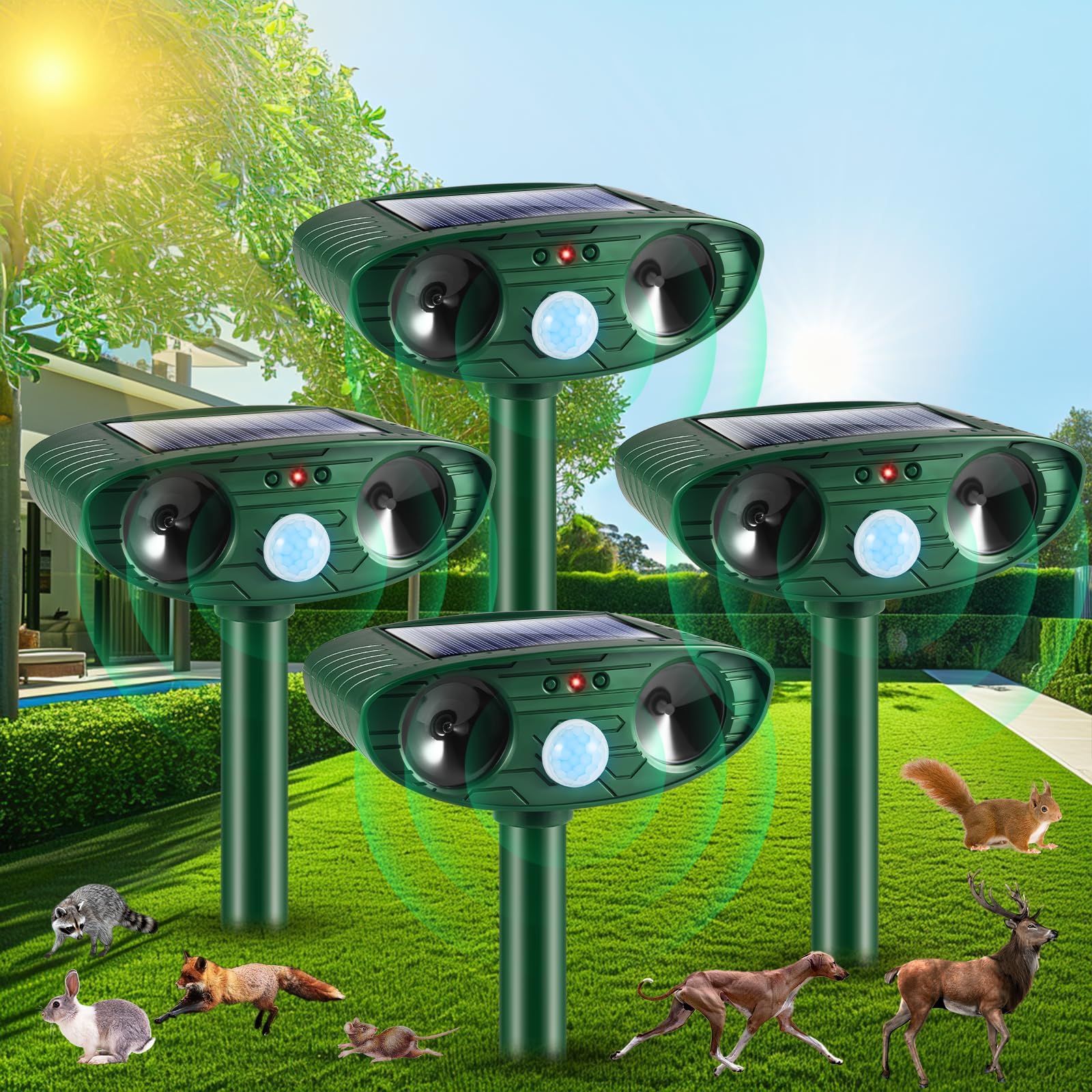 Amazon.com: Ultrasonic Solar Animal Repeller for Yard, 6 Modes Outdoor ...
