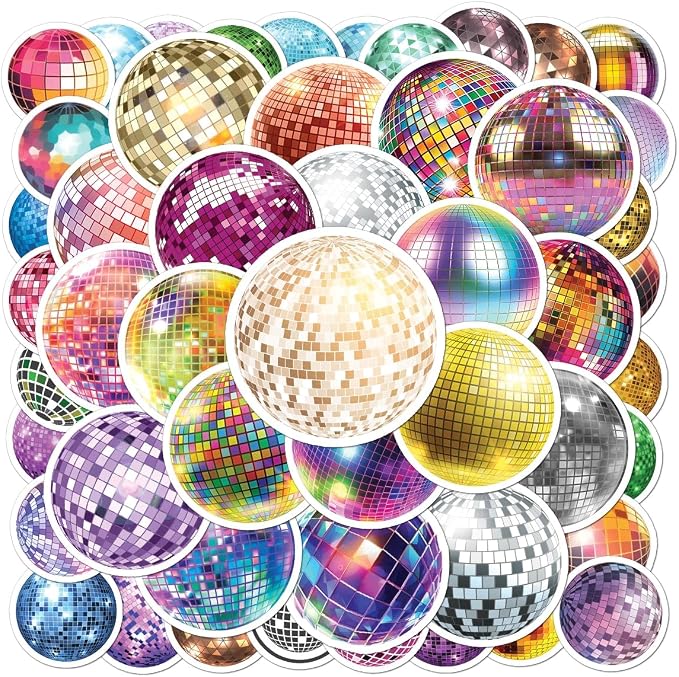 Amazon.com: Pack 50 Pcs 70s 80s Disco Ball Stickers for Water Bottles ...