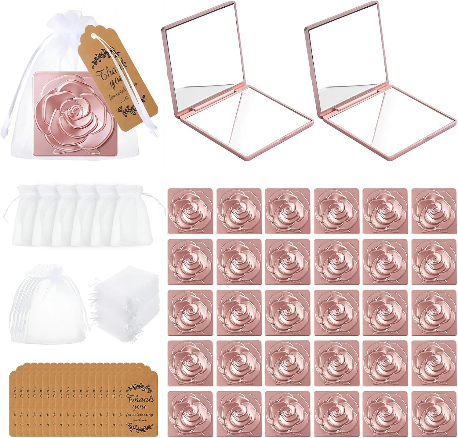 Amazon.com: JACYUIG 30 Set Rose Compact Mirror Bulk Wedding Favors for ...