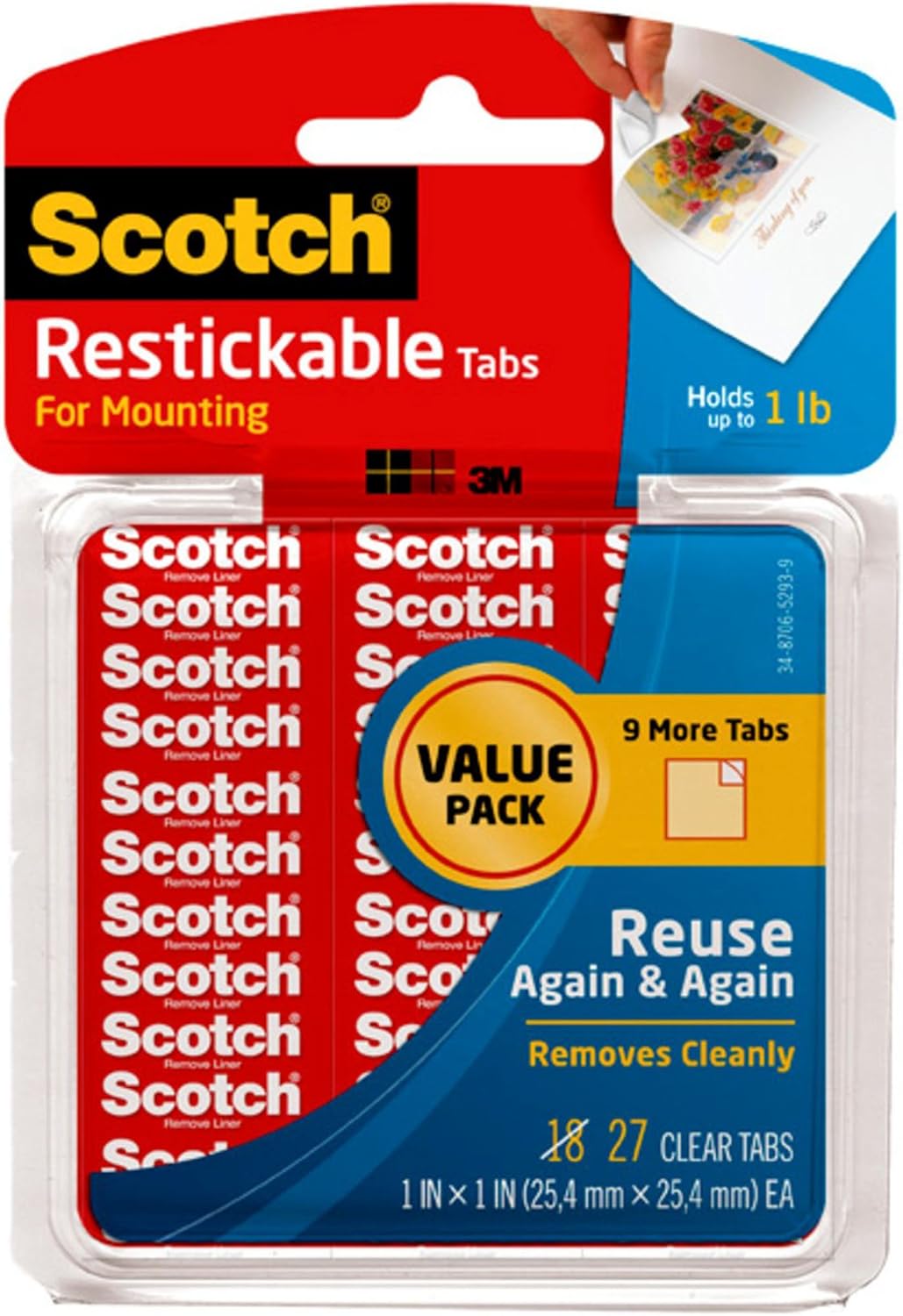 Amazon.com : Scotch Restickable Tabs 1 x 1 Inches (R100VPC) : Mounting ...