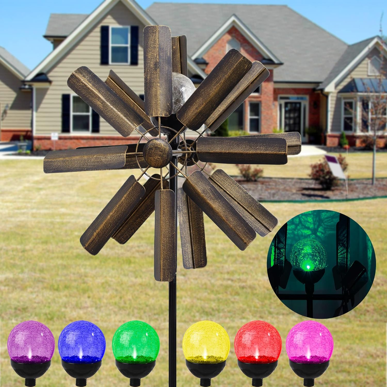 Amazon.com: Solar Wind Spinner, 63in 360 Degrees Swivel Metal Windmill ...