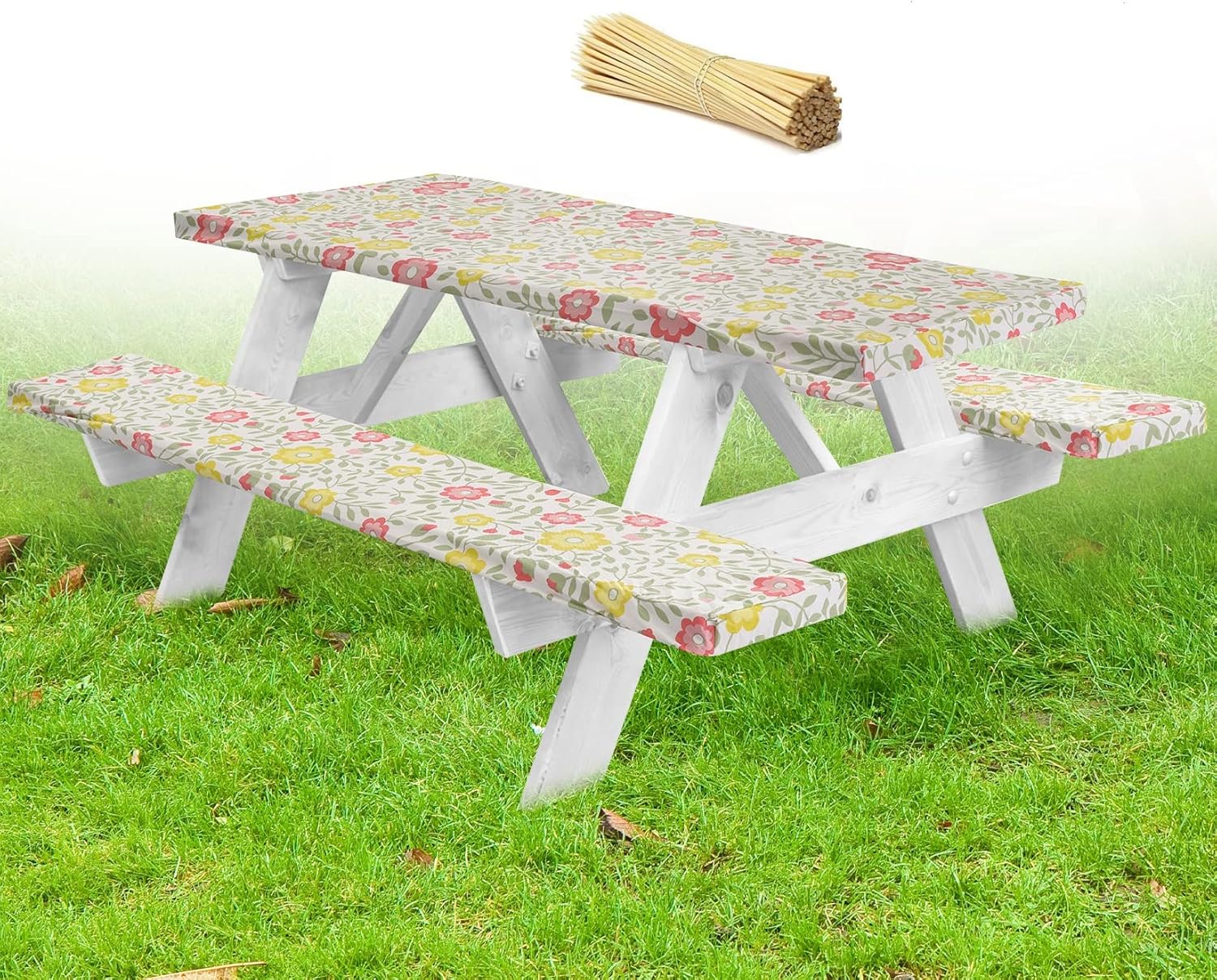 Amazon.com: Premium Picnic Table Cover with Bench Covers Vinyl Fitted ...