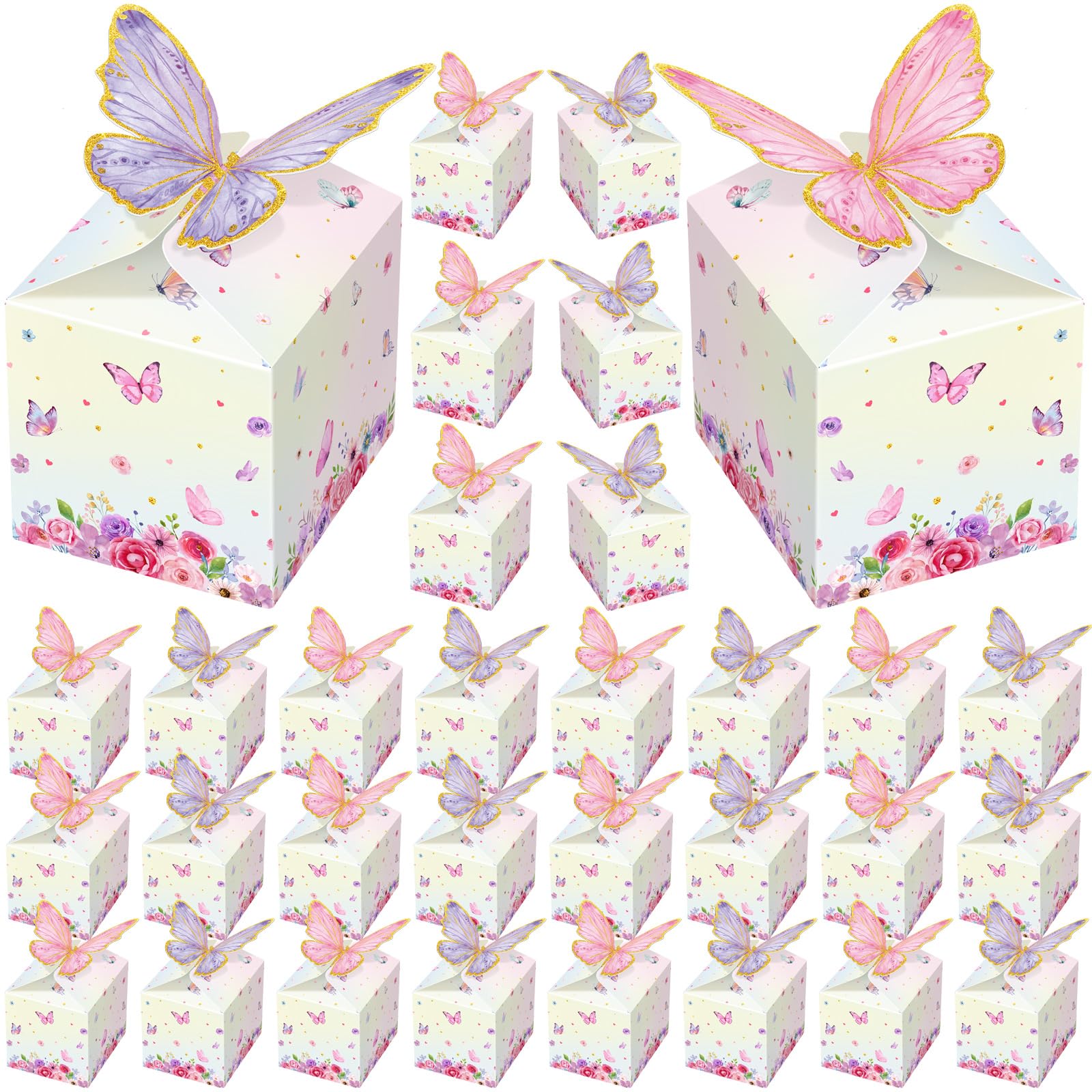 Amazon.com: Qilery 48 Pcs Butterfly Party Favor Treat Boxes Pink and ...