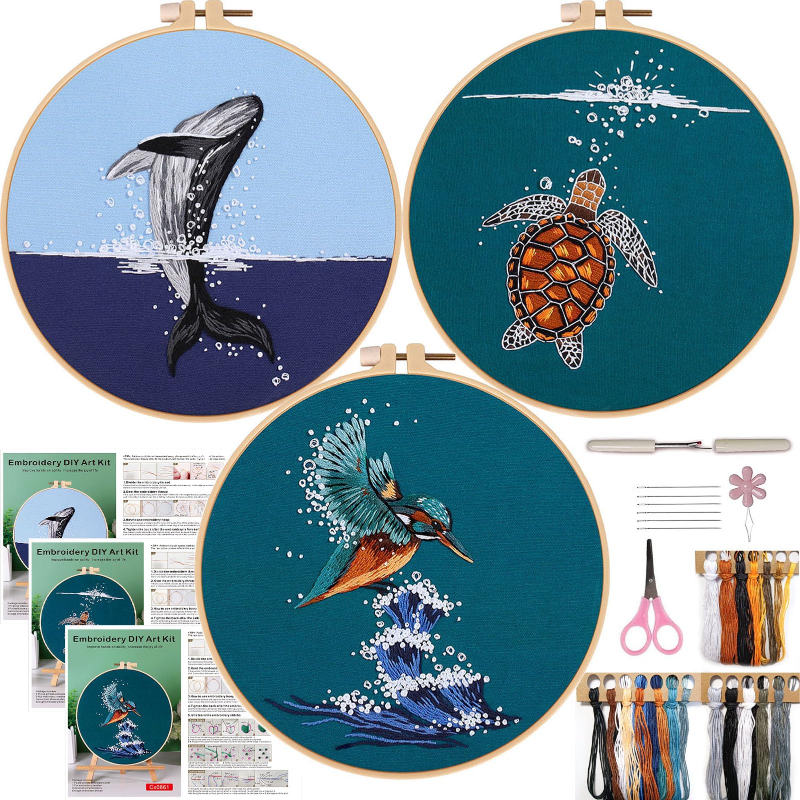 Amazon.com: FONNUY 3 Set Crewel Embroidery Kit for Beginners, Animals ...