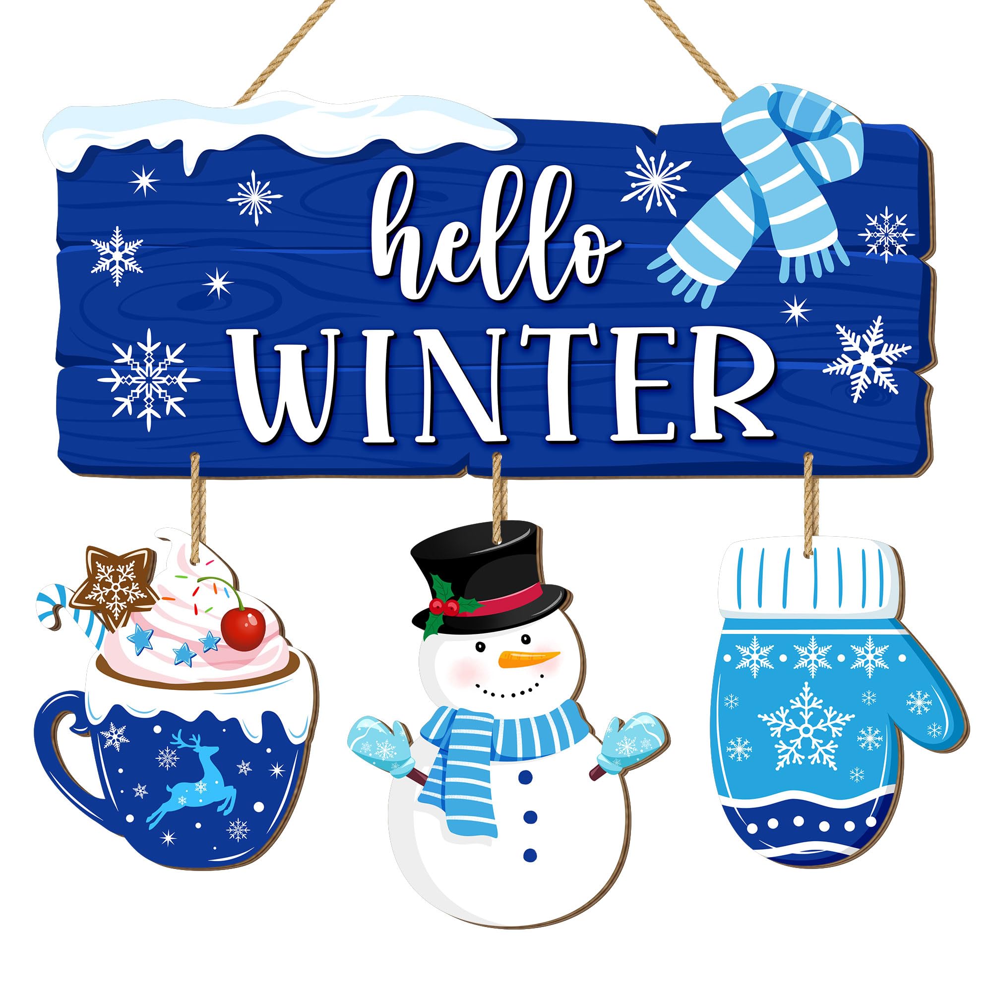 Amazon.com : Christmas Hello Winter Door Sign, Winter Snowman Wooden ...