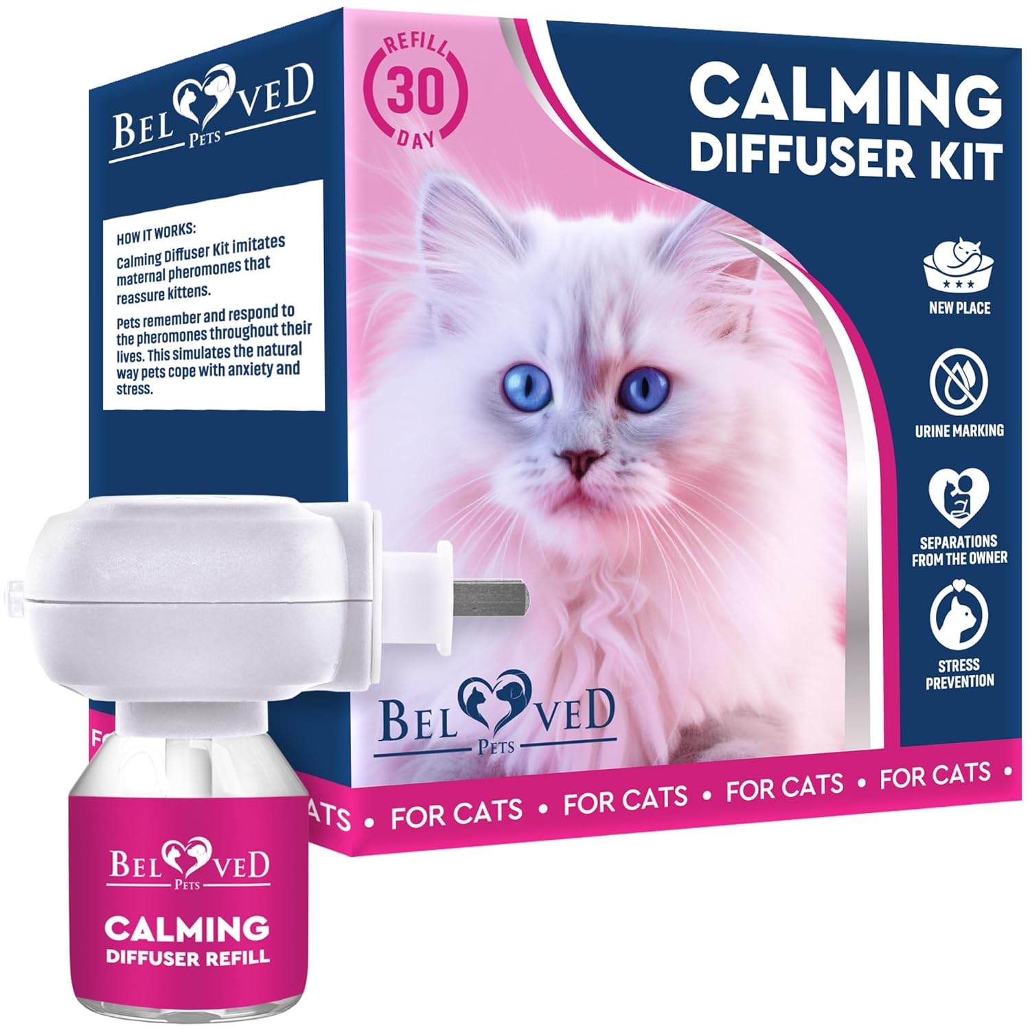 Beloved Pets Pheromone Calming Diffuser Plug in + Refill for Cats and ...