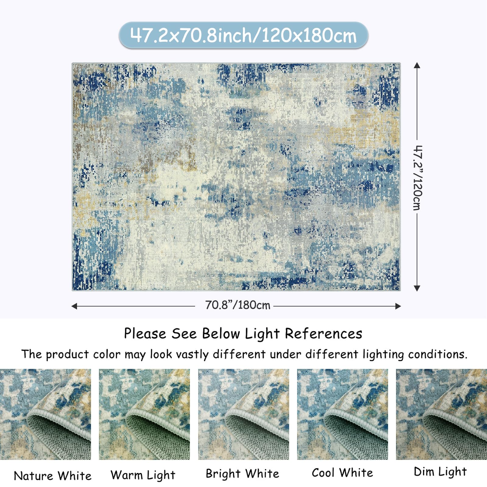 Lahome Modern Abstract Area Rug - 4x6 Blue Entryway Rug Soft Bedroom ...