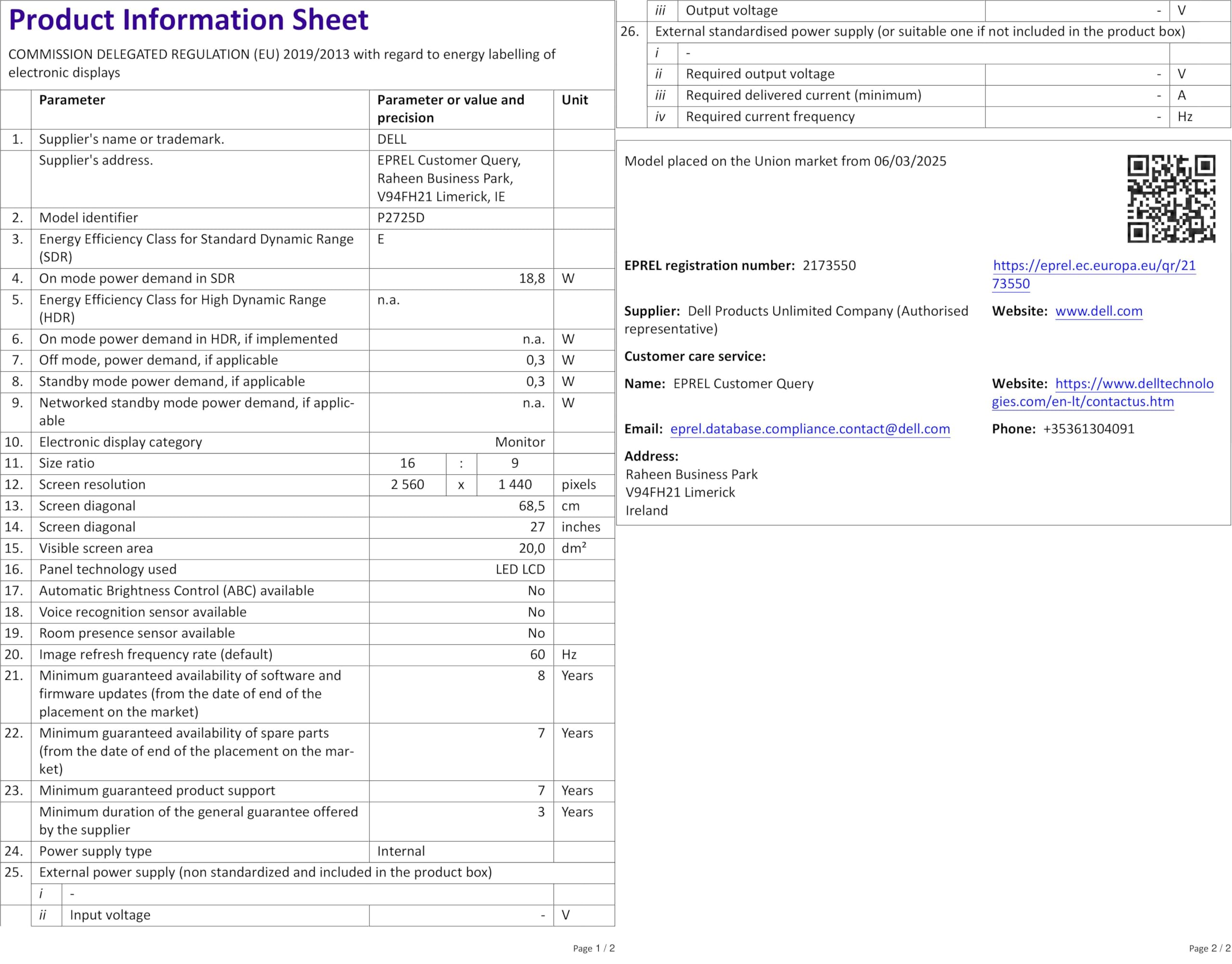 Dell P2725D 68.6 cm (27 inches) DELL-P2725D : Amazon.co.uk: Electronics ...