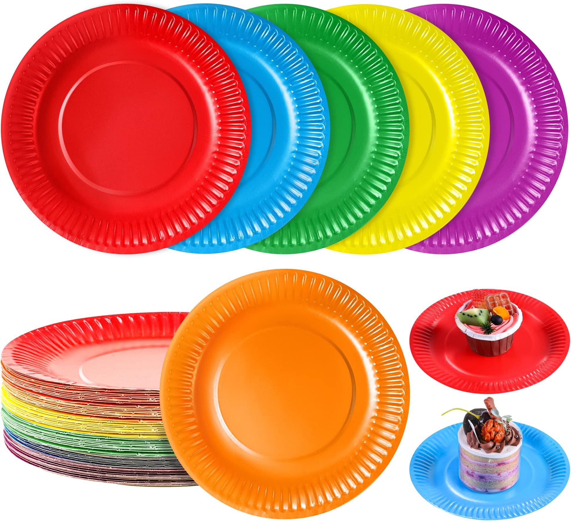 Sumajuc 40 Packs 7" Colourful Paper Plates,Rainbow Paper Plates ...