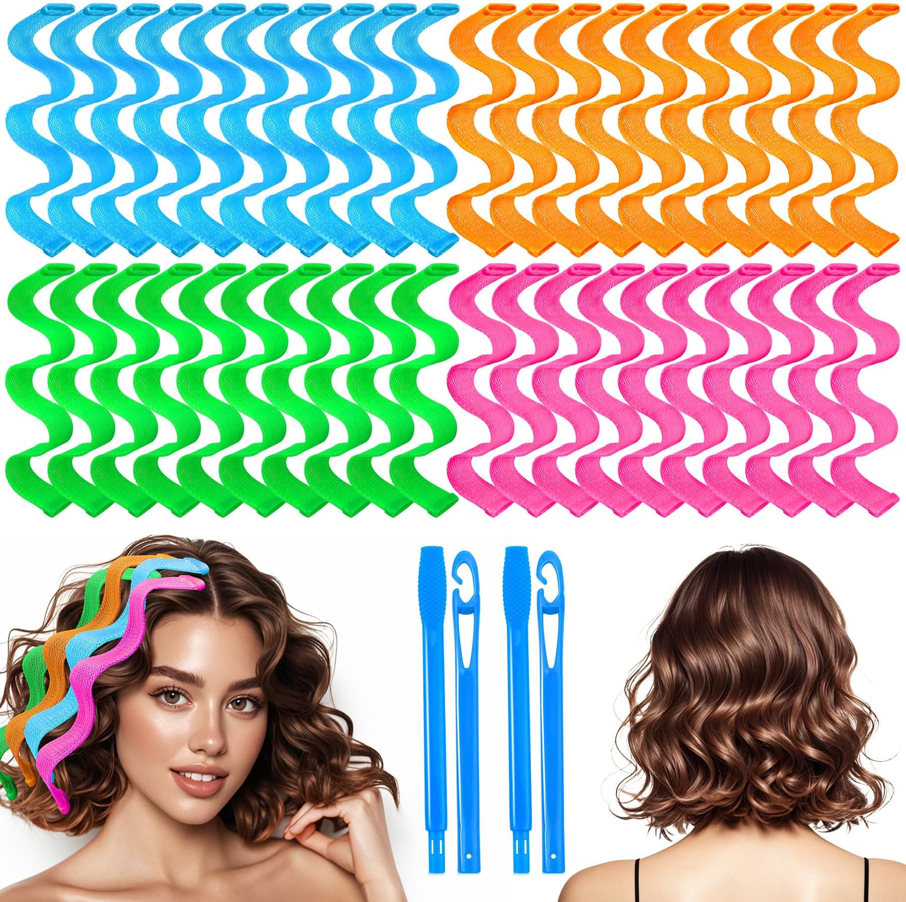 Amazon.com : 40 Pcs Heatless Spiral Hair Curlers 22inch Magic No Heat ...