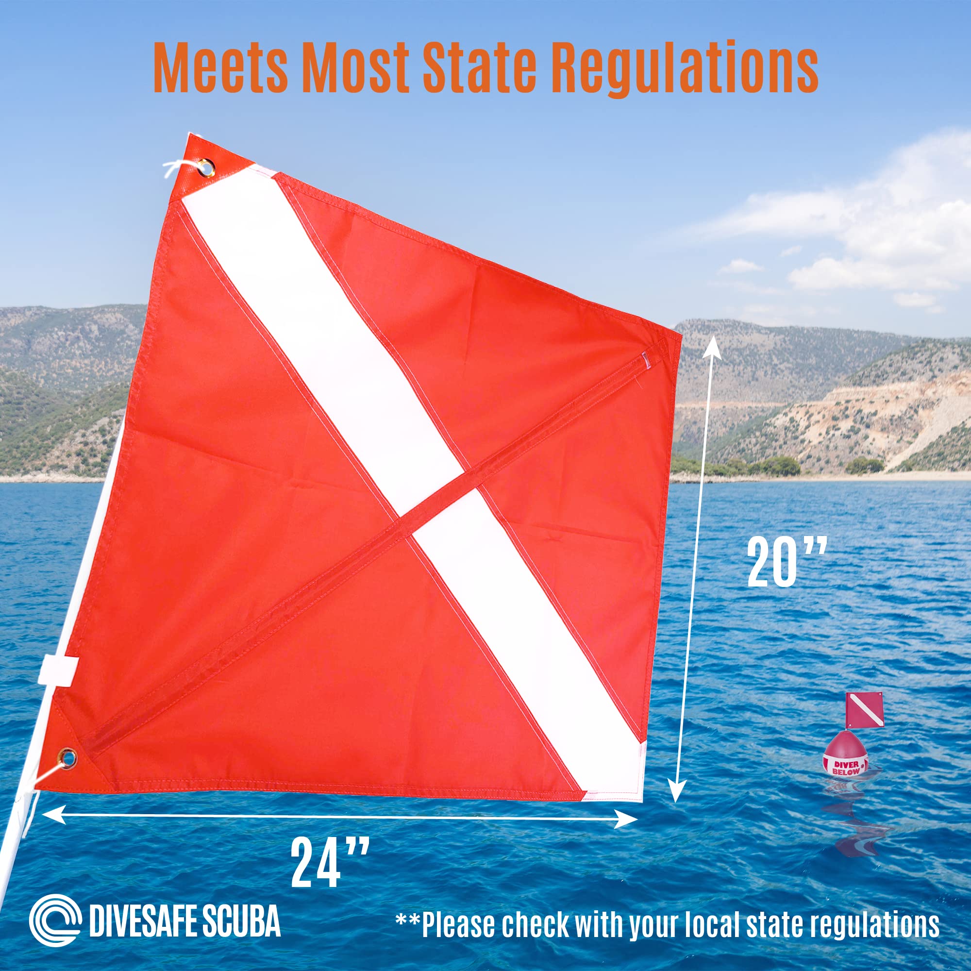 Boat Diver Down Dive Flag – 20″ x 24″ legal size flag with collapsible ...