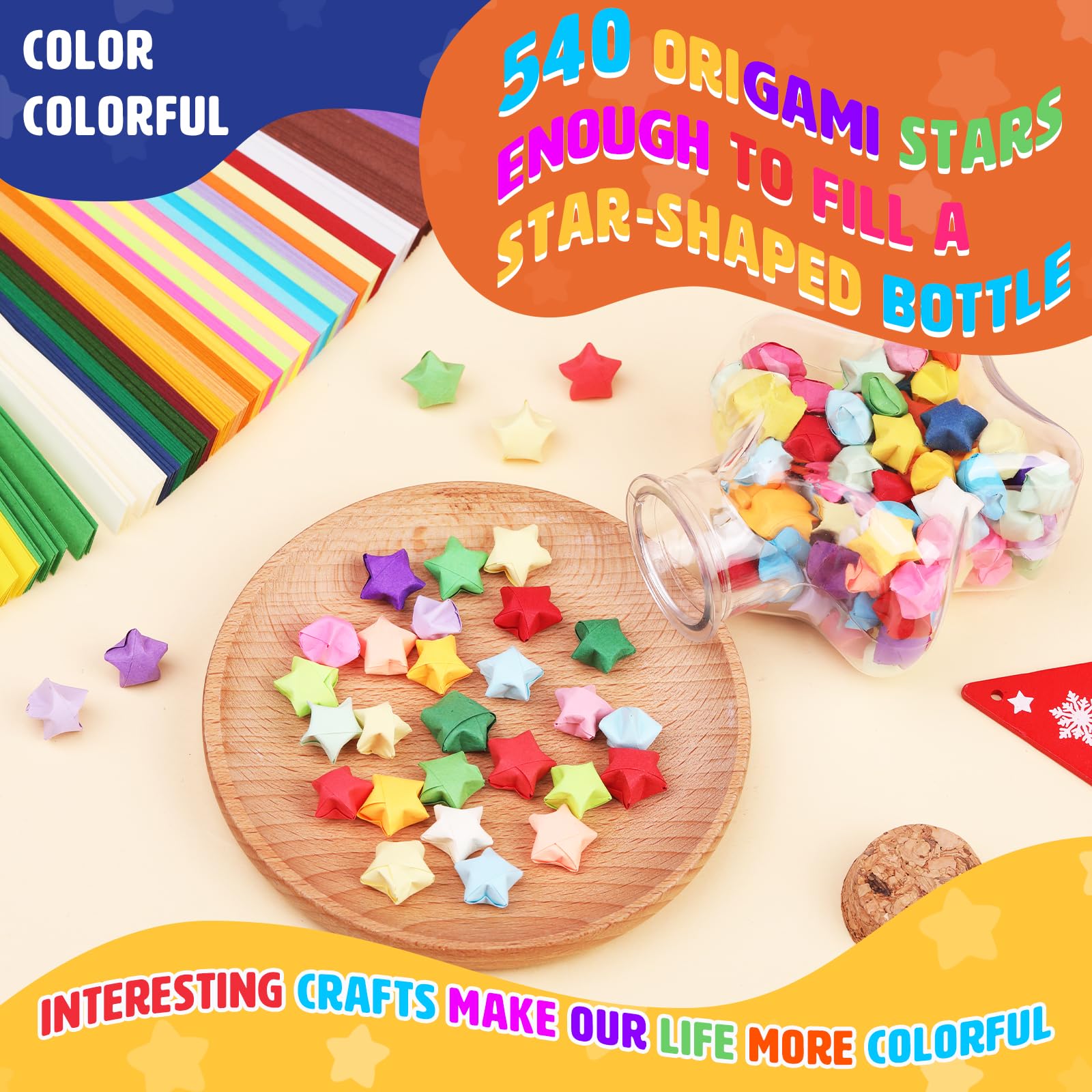 Snapklik.com : 540 Sheets Star Origami Paper In 27 Colors Double Sided