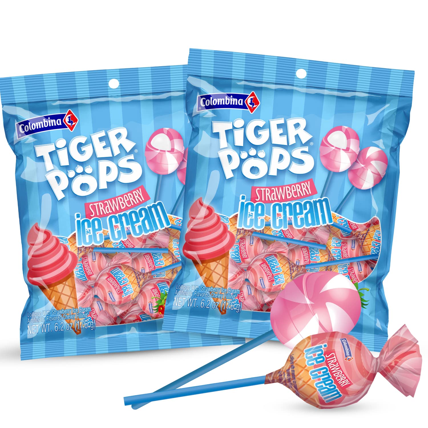 Amazon.com : Colombina Tiger Pops, Strawberry Ice Cream Flavor ...