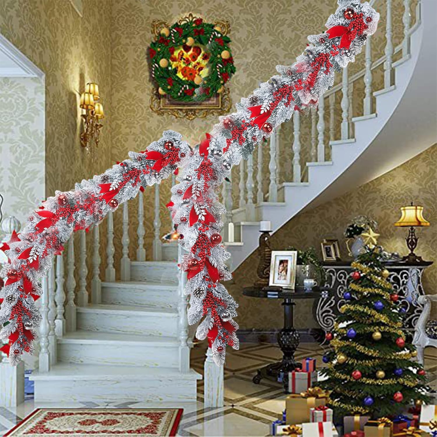 Amazon.com: 3.93Ft Artificial Christmas Garland Snow Flocked Christmas ...