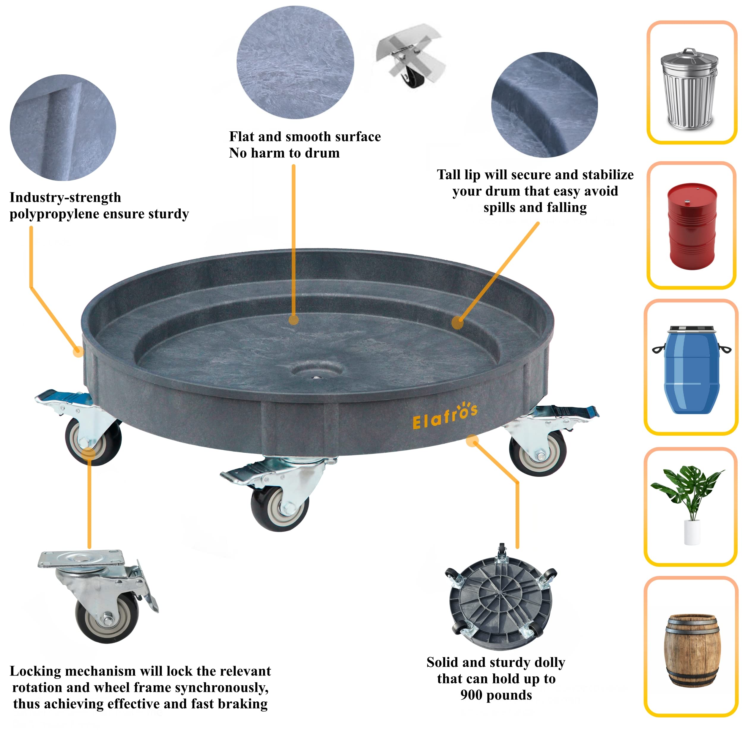 Snapklik.com : ELAFROS 30 Gallon And 55 Gallon Heavy Duty Plastic Drum ...