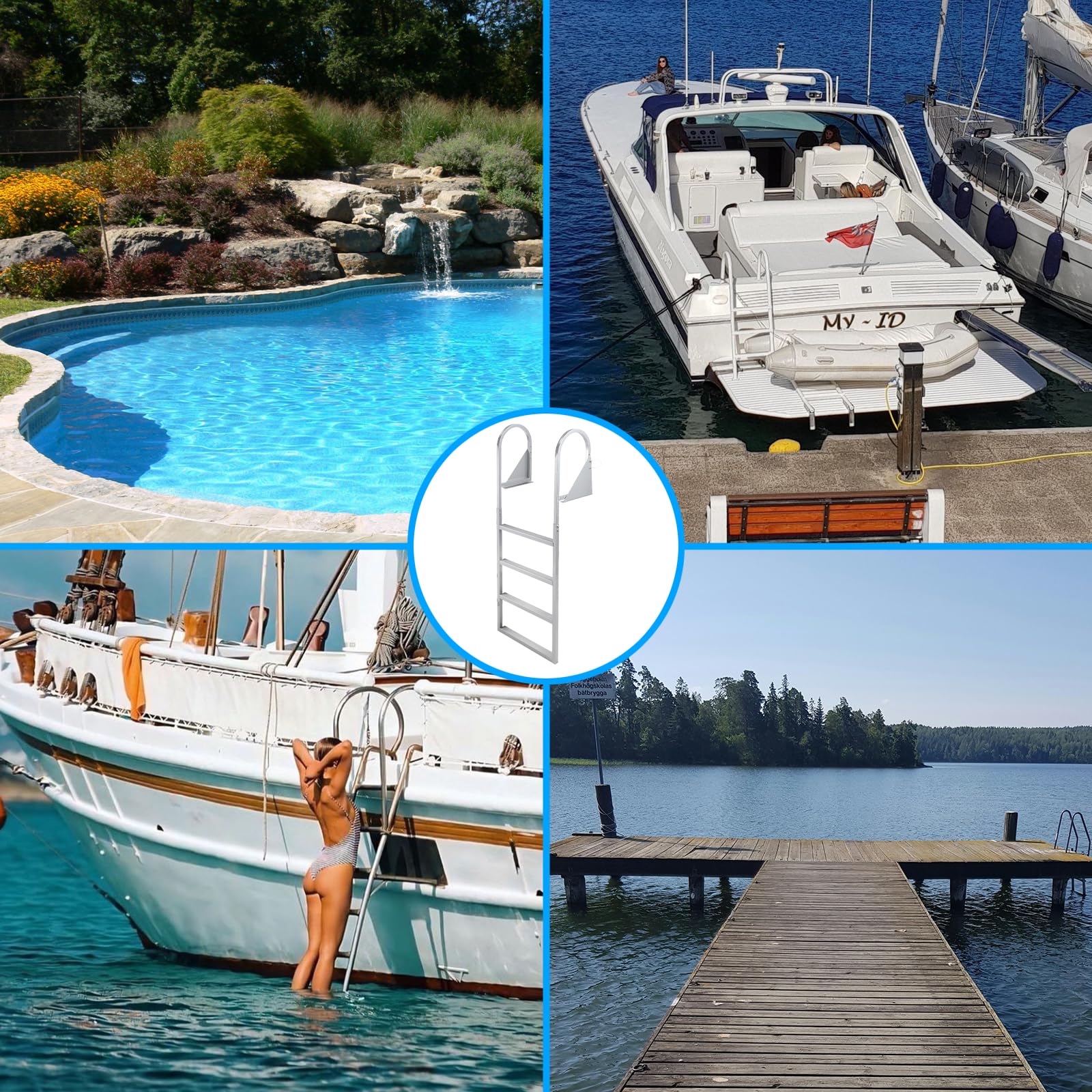 Snapklik.com : Flip Up Dock Ladder 3/4/5 Steps,Pontoon Boat Ladder