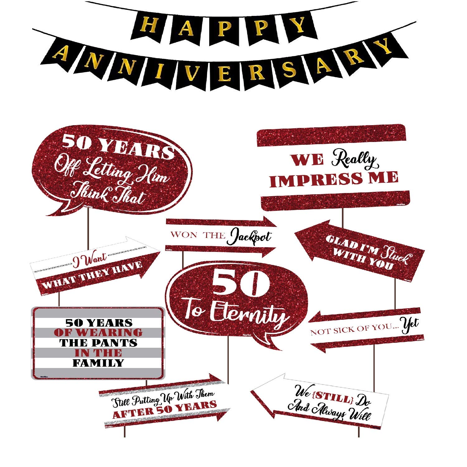 Buy Festiko 50th Happy Anniversary Wedding Photo Booth Props (Set of 10 ...