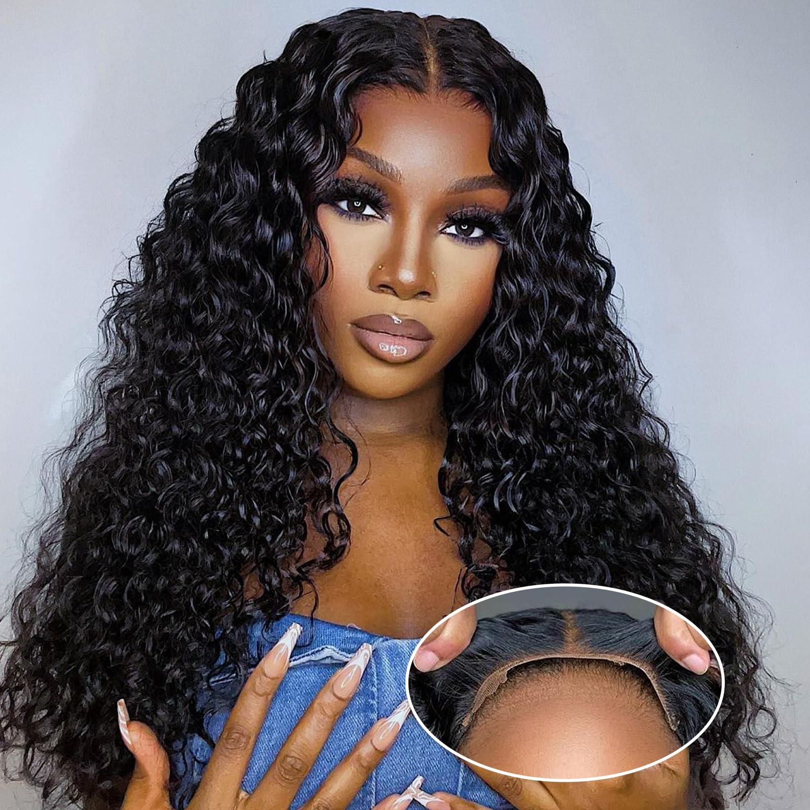 Amazon.com : Starmo Glueless Wigs Human Hair Pre Plucked Curly 4x4 Lace ...