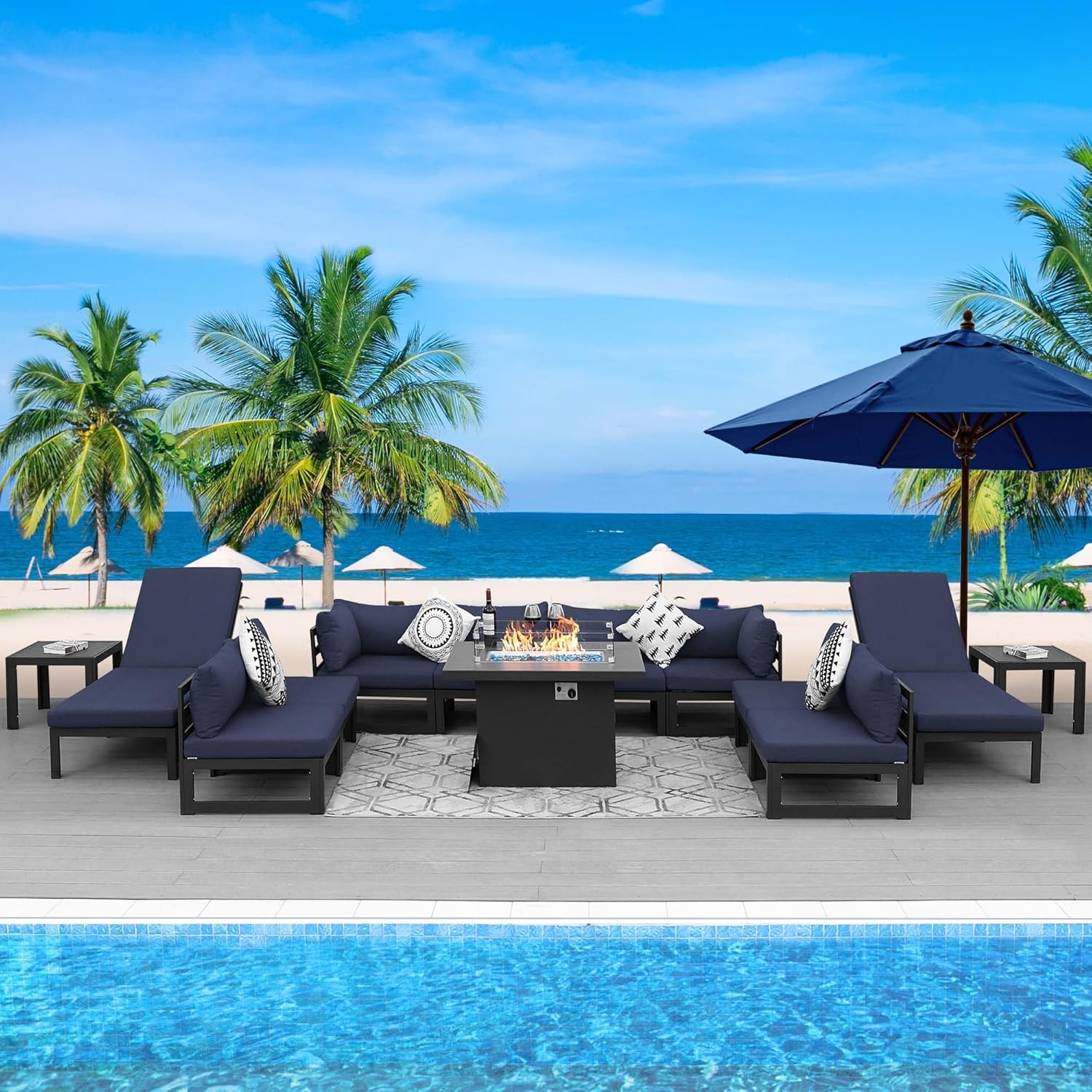 Amazon.com: NICESOUL® 13 Pieces Aluminum Patio Furniture Set with Fire ...