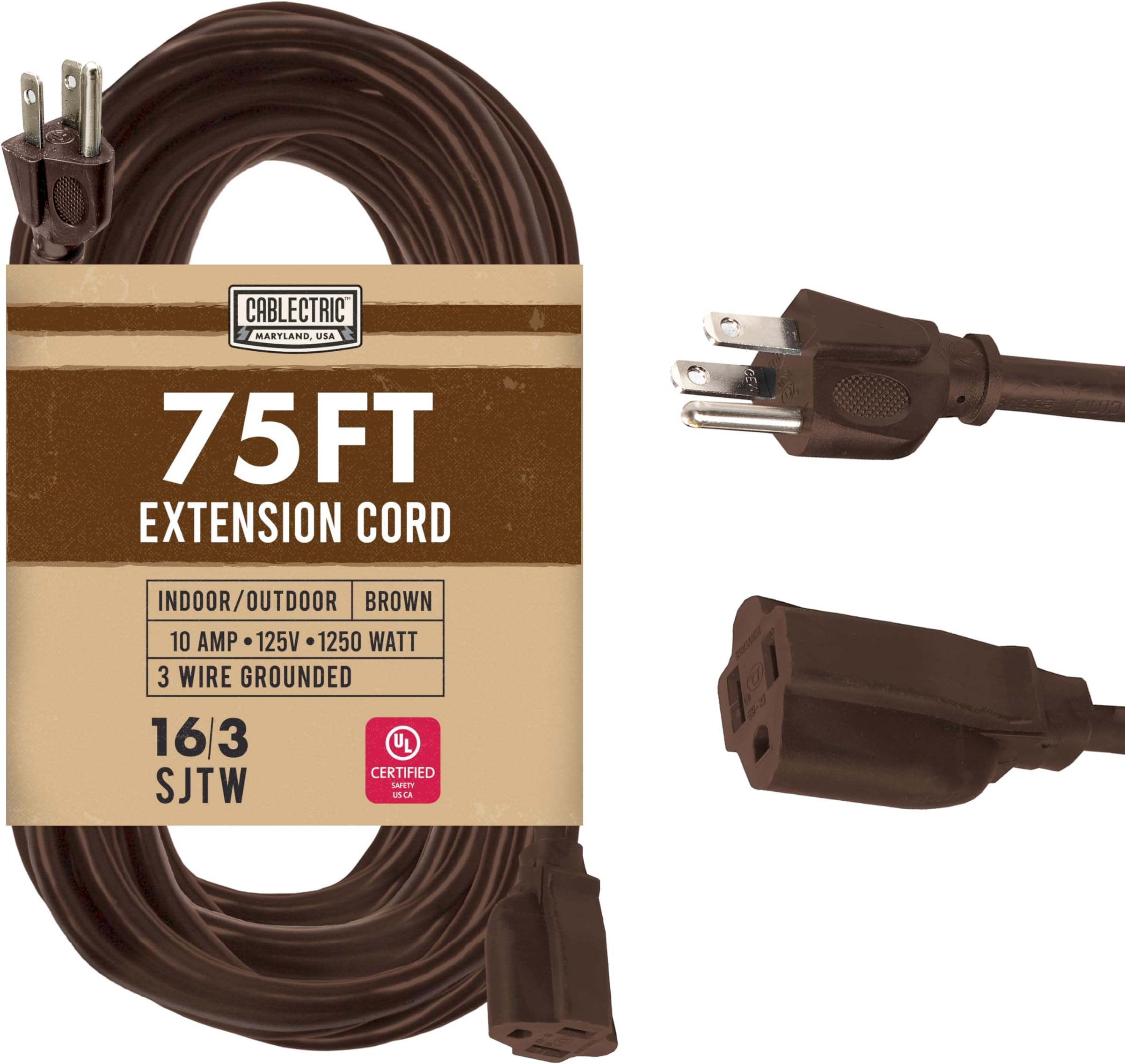 Amazon.com: Cablectric Brown Outdoor Extension Cord 50 ft, 16/3 Heavy ...
