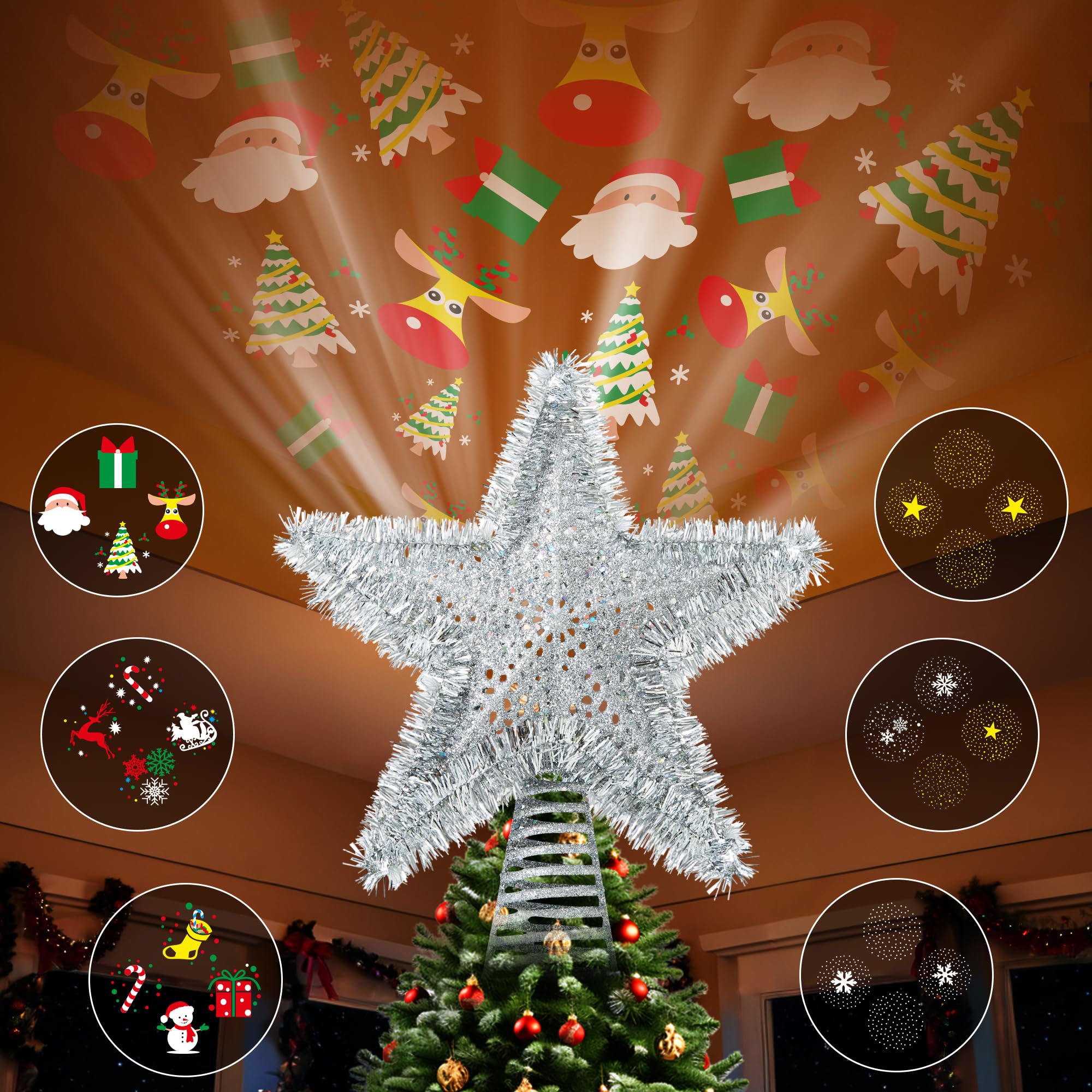 Amazon.com: Christmas Tree Topper Light Large Star with 6 Projected ...