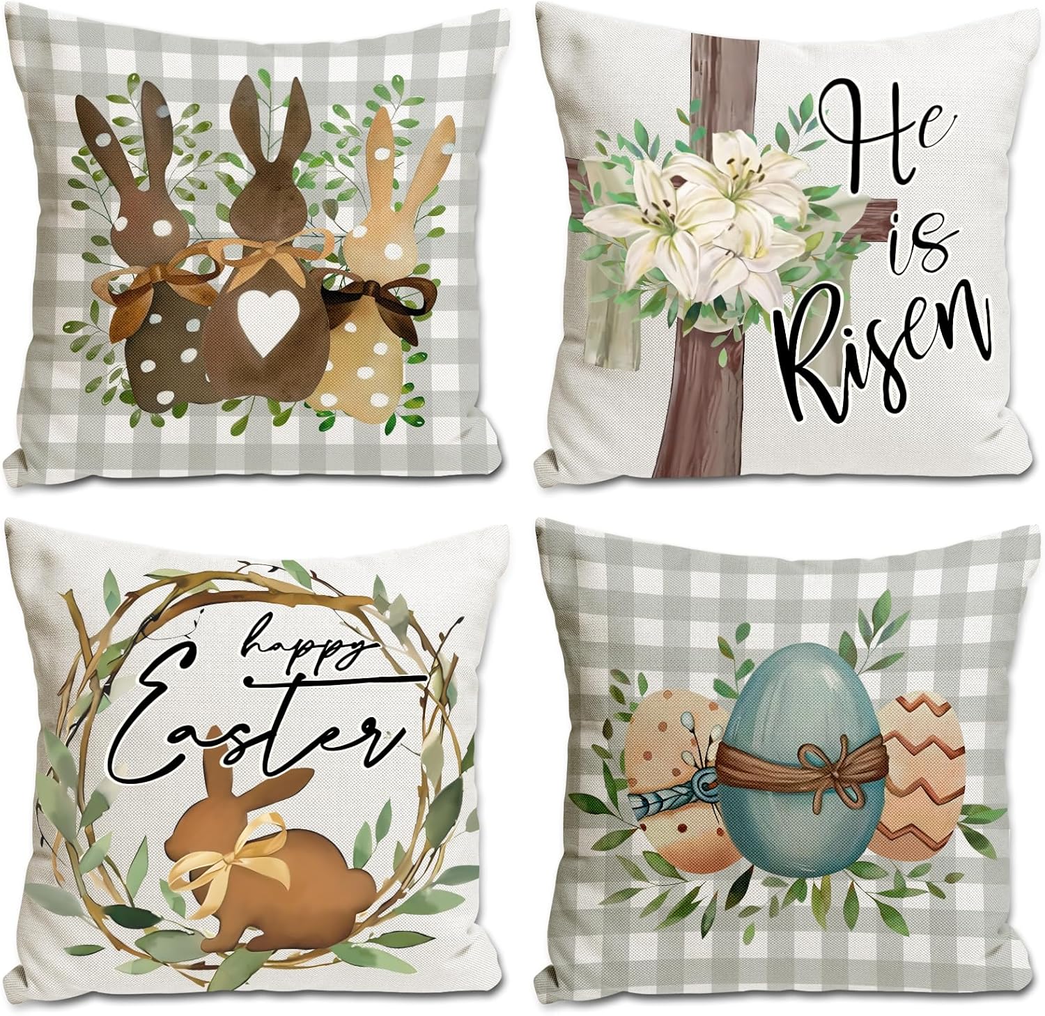 Amazon.com: Happy Easter Throw Pillow Covers 18x18 Set of 4 Bunny Eggs ...