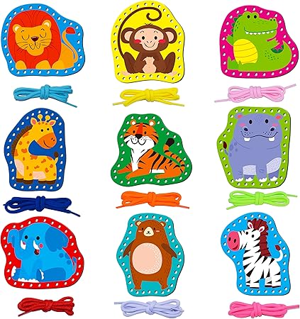 Amazon.com: 9 Pieces Kids Lacing Cards, Double Sided Sewing Cards in 9 ...