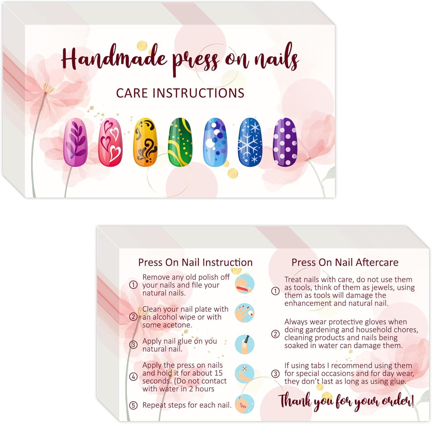 YHNTGB 240 Pcs Press On Nail Cards 2x3.5 Inch Aftercare Instructions ...