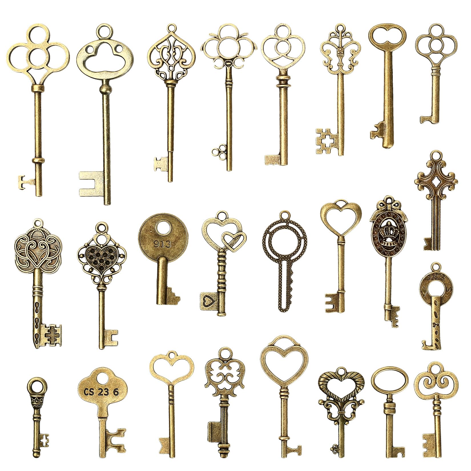 25 Pcs Vintage Skeleton Key Charms, Antique Bronze Flying Keys, Rustic ...