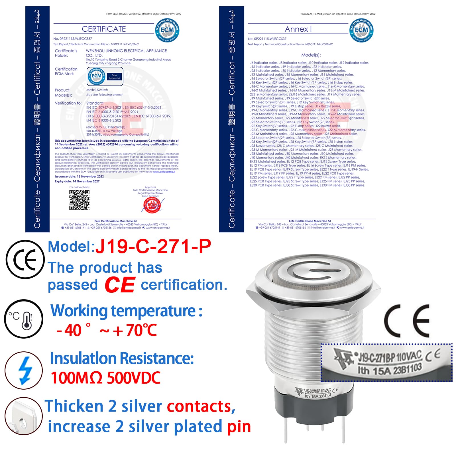 Snapklik.com : 15Amp 19mm Momentary Push Button Switch Green 110V 120V ...