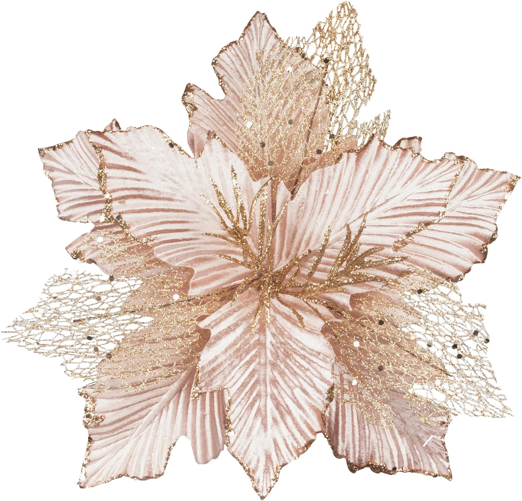 Amazon.com: Ansho Pack of 6 Glitter Poinsettia Flower Large Artificial ...