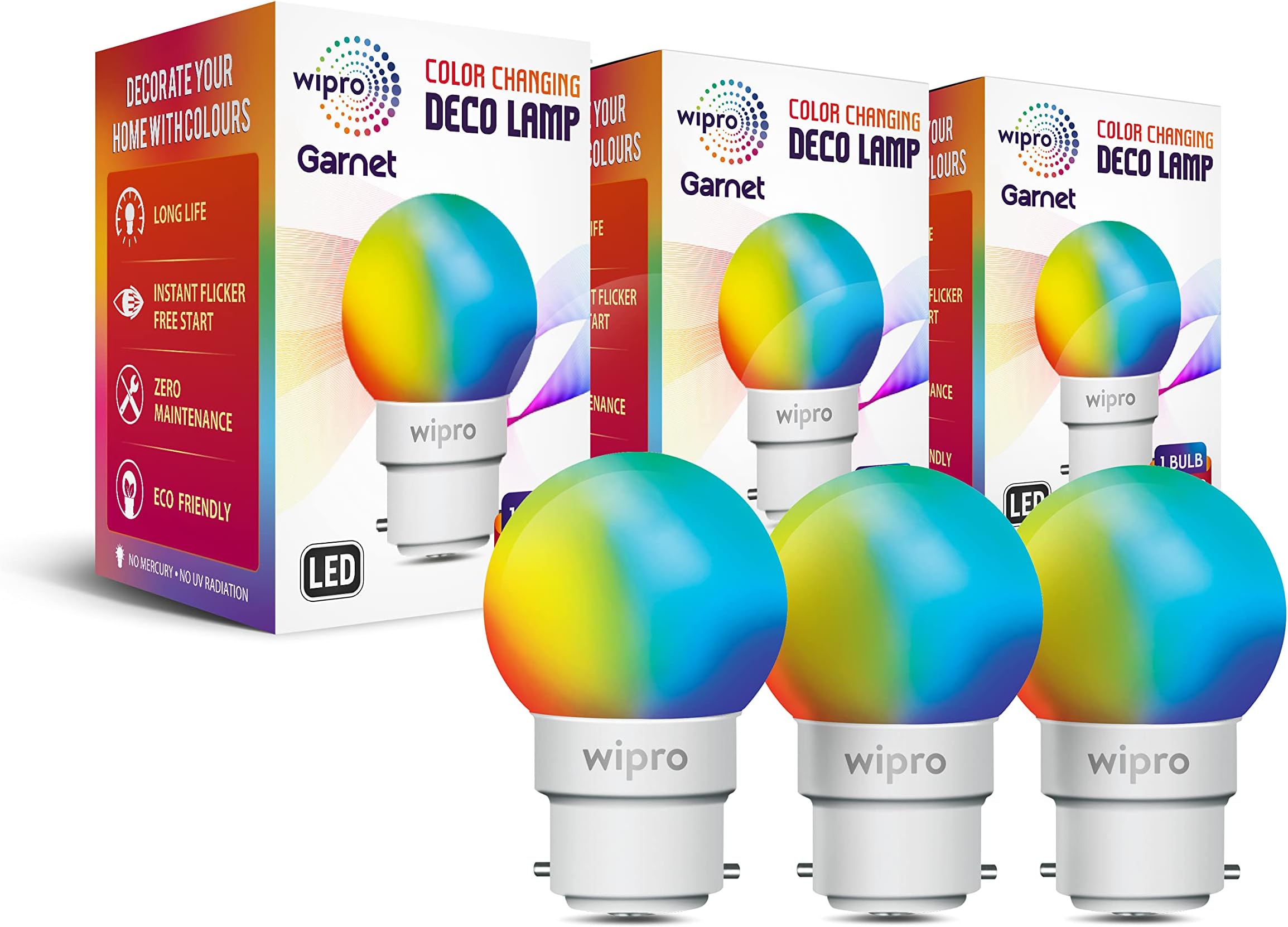 wipro Deco 0.5W Led Bulb, Multicolour (Pack of 3), b22 : Amazon.in