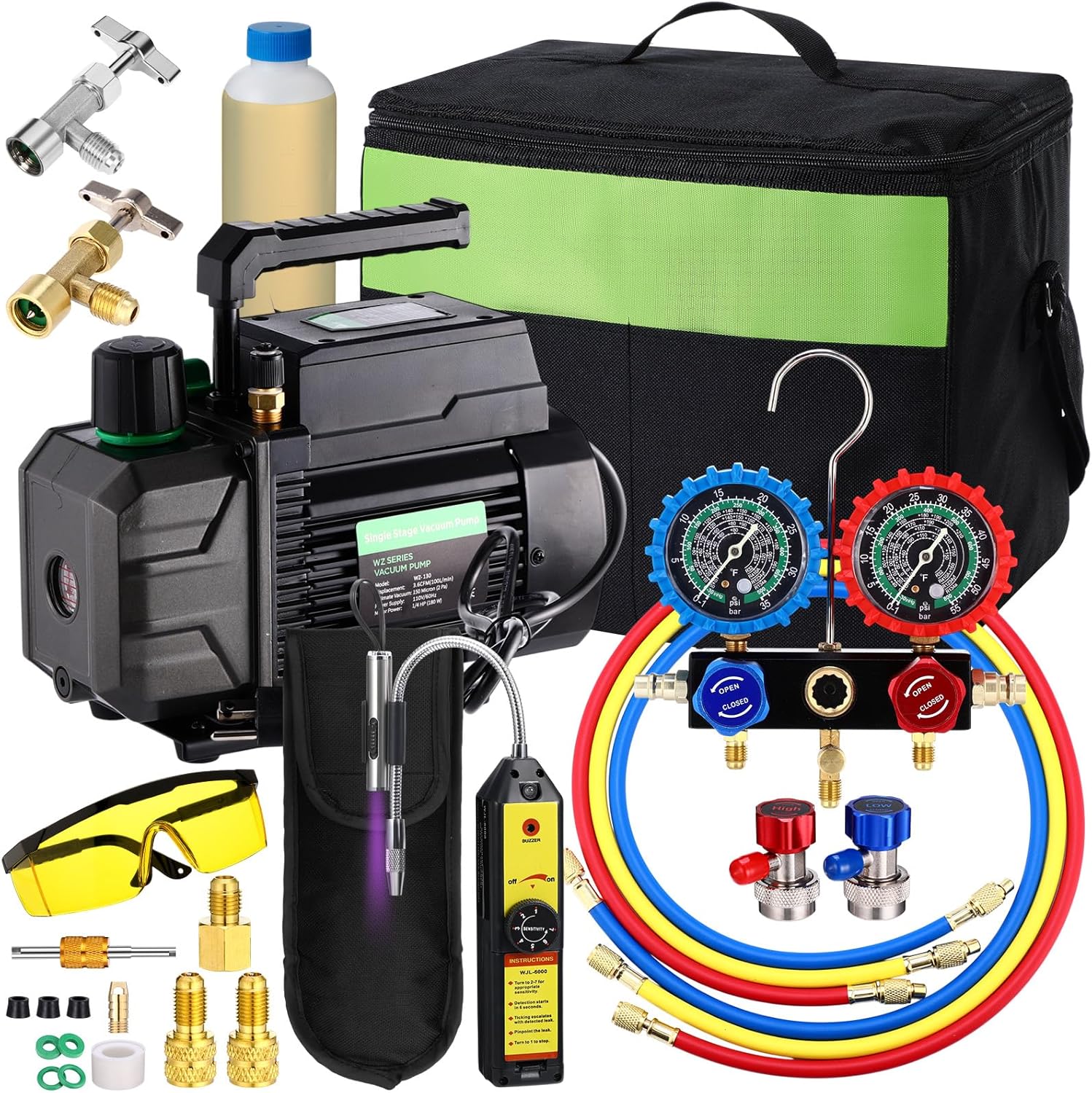 Amazon.com: Ac Vacuum Pump and Gauge Set 3.5 Cfm 1/4 Hp, R22 R12 R134a ...